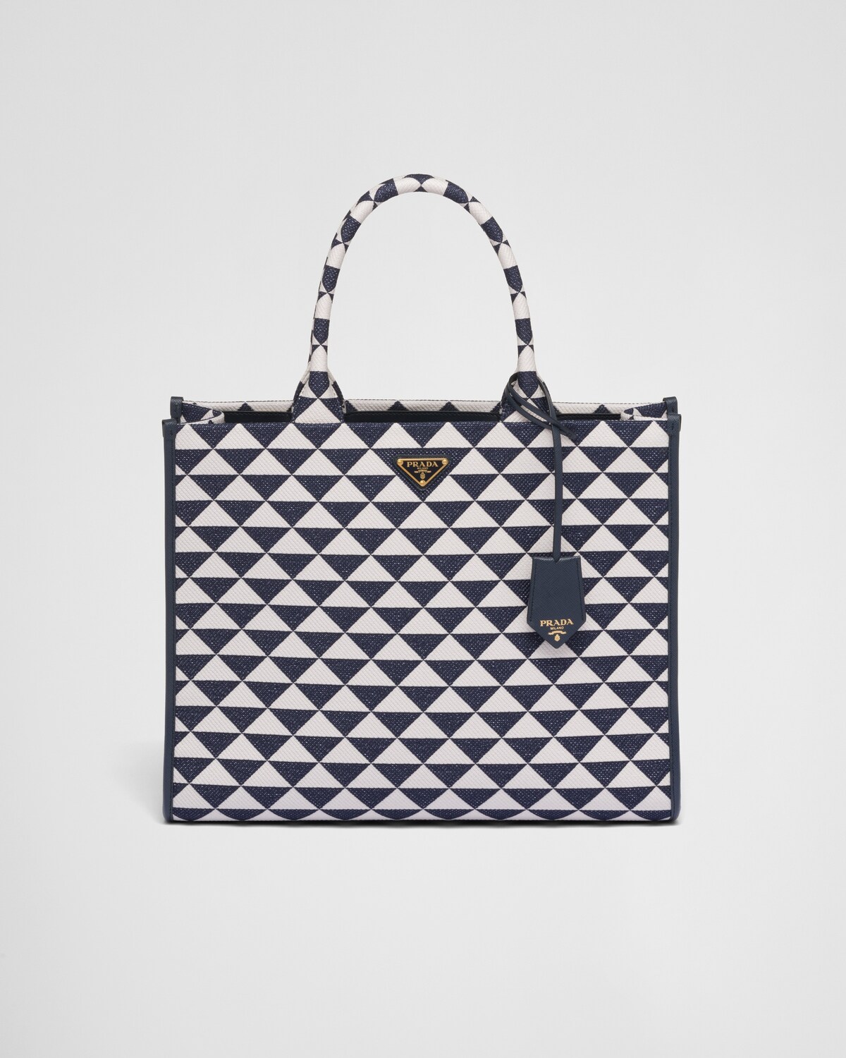 Baltic Blue/chalk White Large Prada Symbole Embroidered Fabric Handbag ...