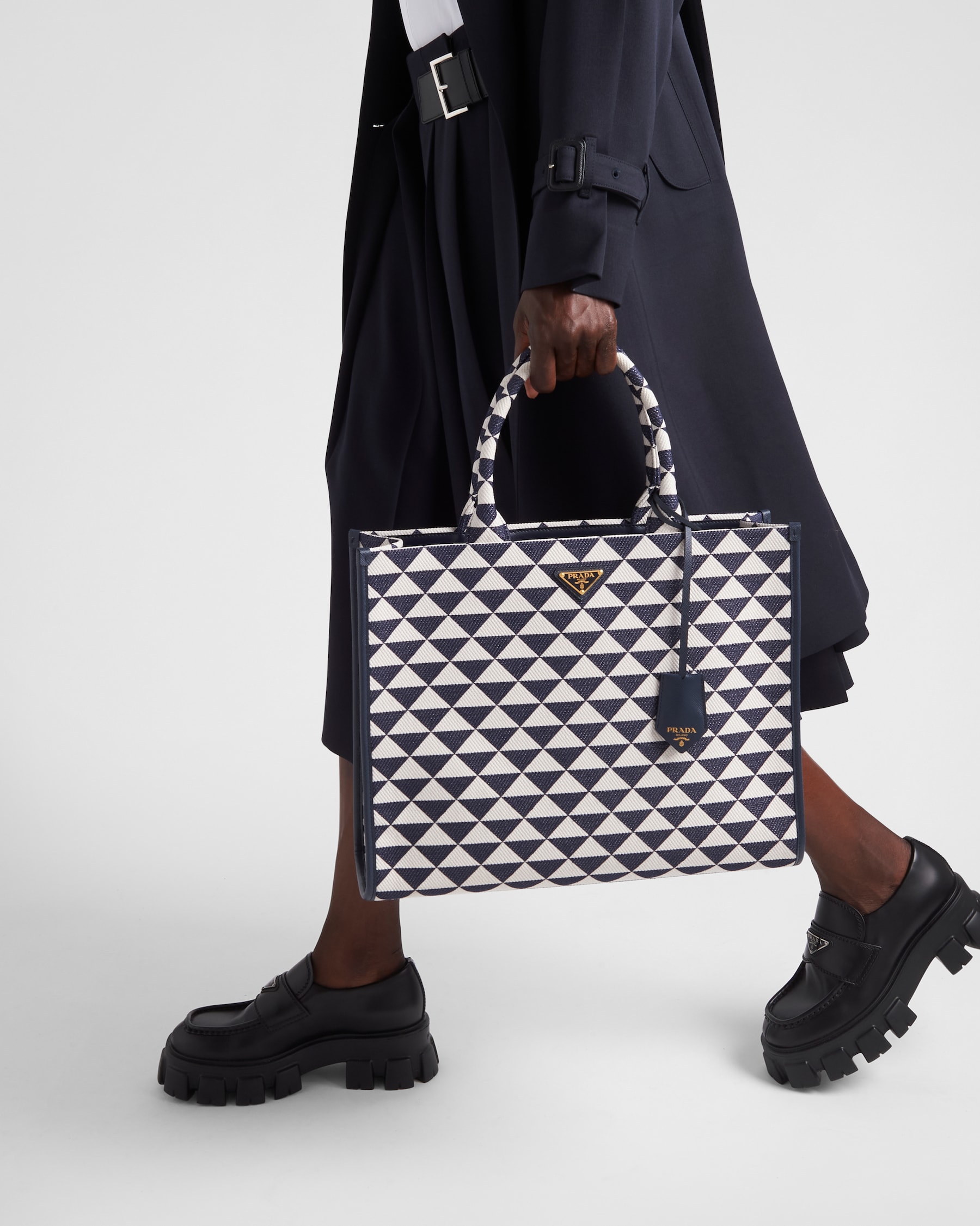 Baltic Blue/chalk White Large Prada Symbole Embroidered Fabric Handbag ...