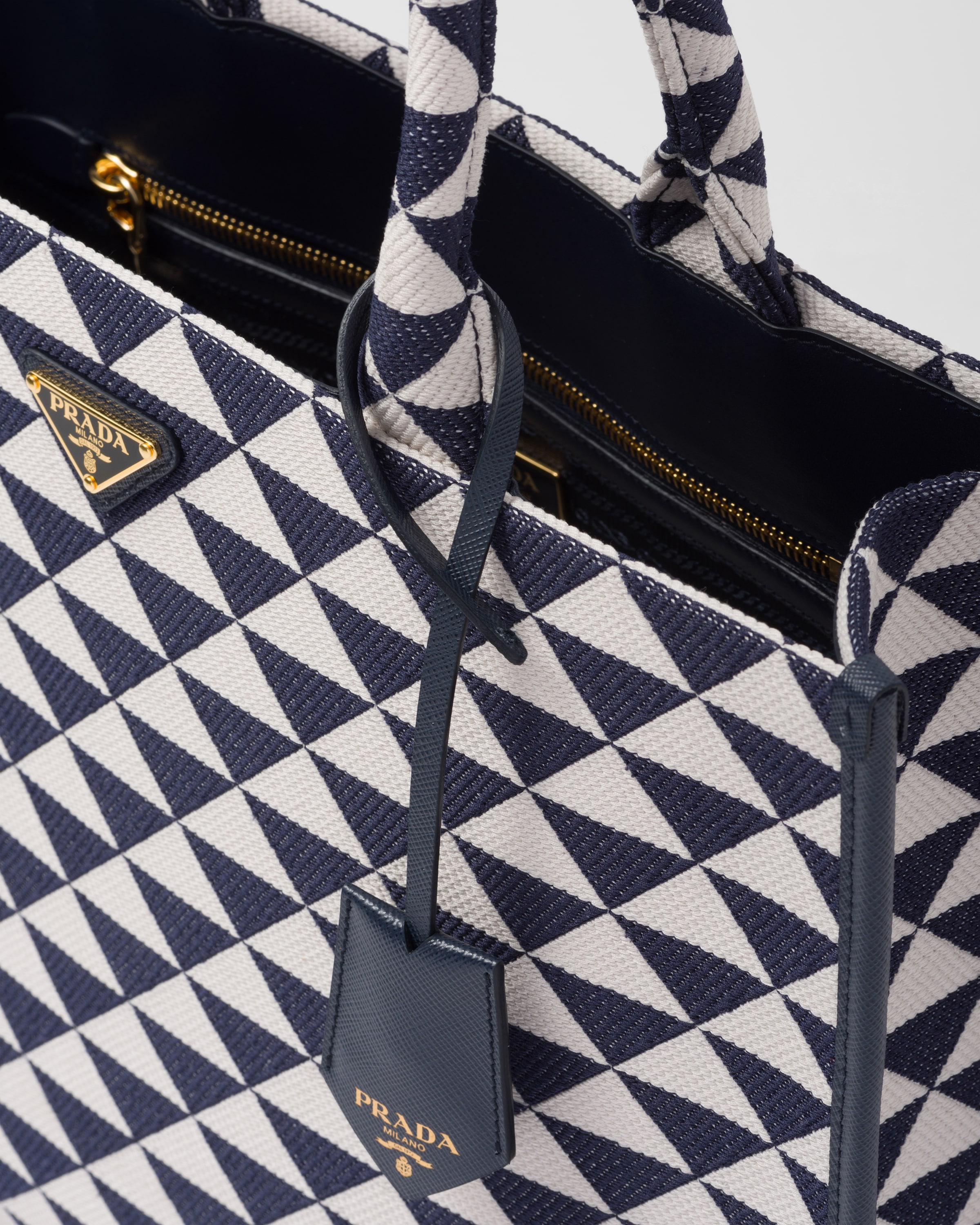 Baltic Blue/chalk White Large Prada Symbole Embroidered Fabric Handbag ...