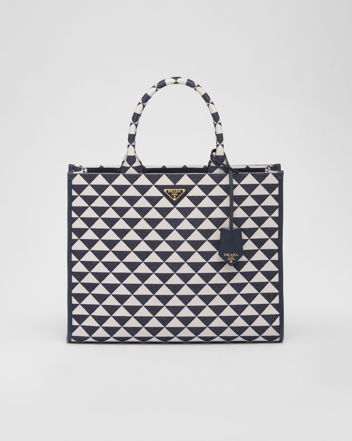 Baltic Blue/chalk White Large Prada Symbole Embroidered Fabric Handbag ...