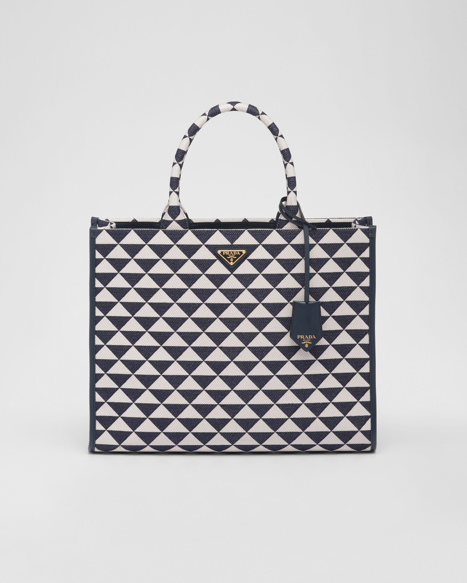 Baltic Blue/chalk White Large Prada Symbole Embroidered Fabric Handbag ...