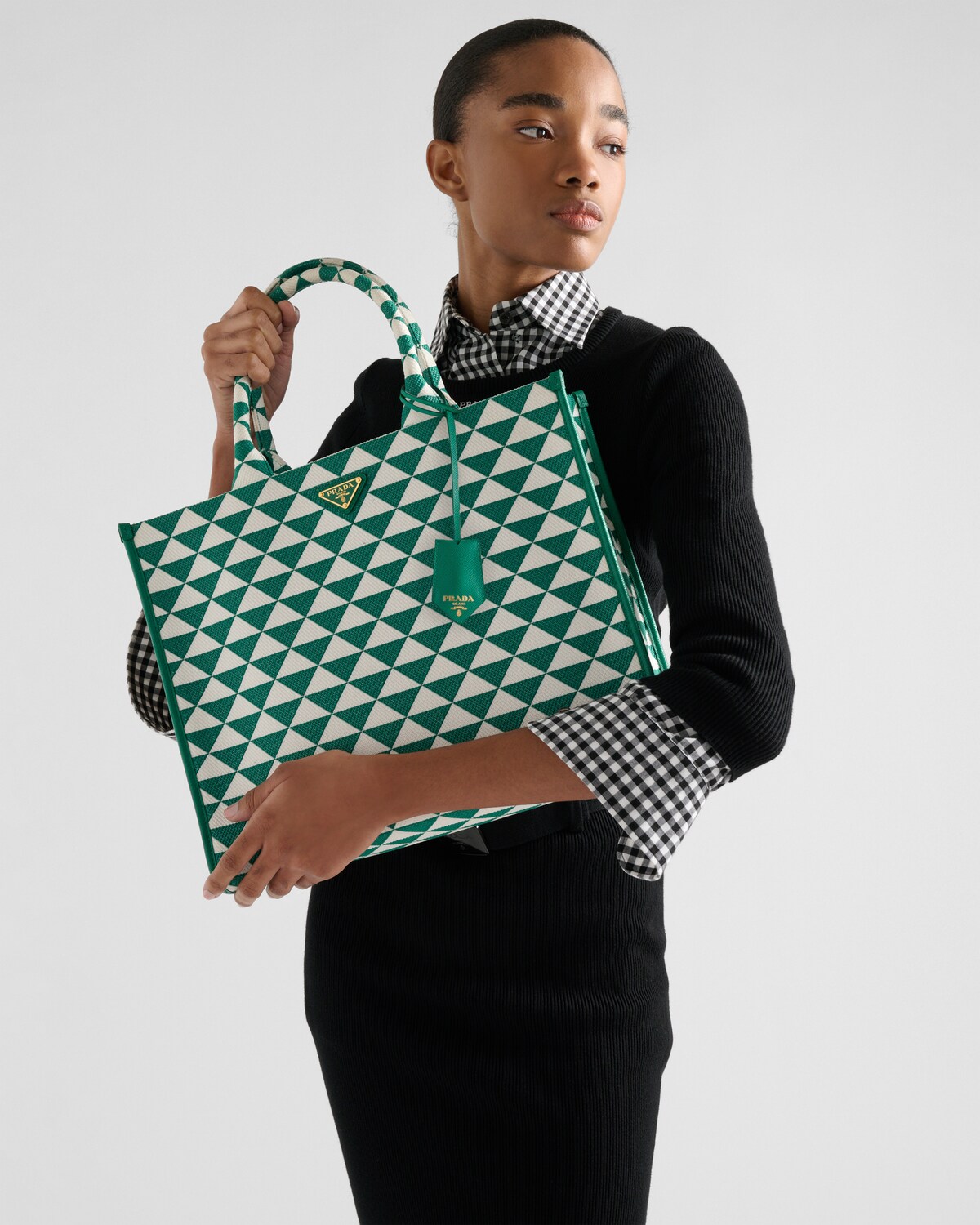 Mango/white Large Prada Symbole Embroidered Fabric Handbag | PRADA