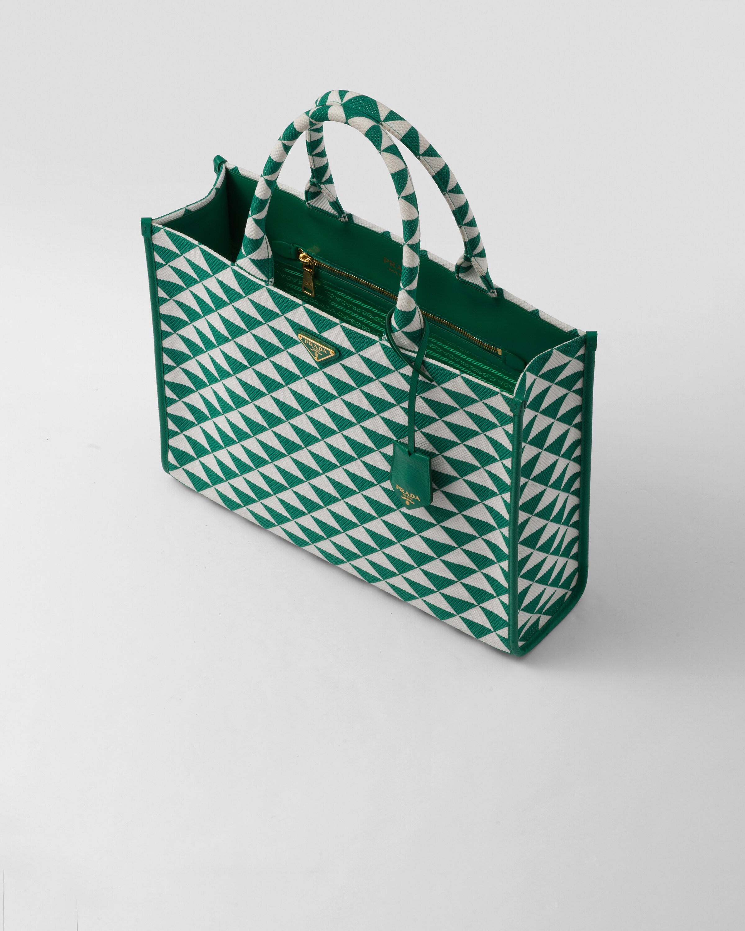 Mango/white Large Prada Symbole embroidered fabric handbag | Prada