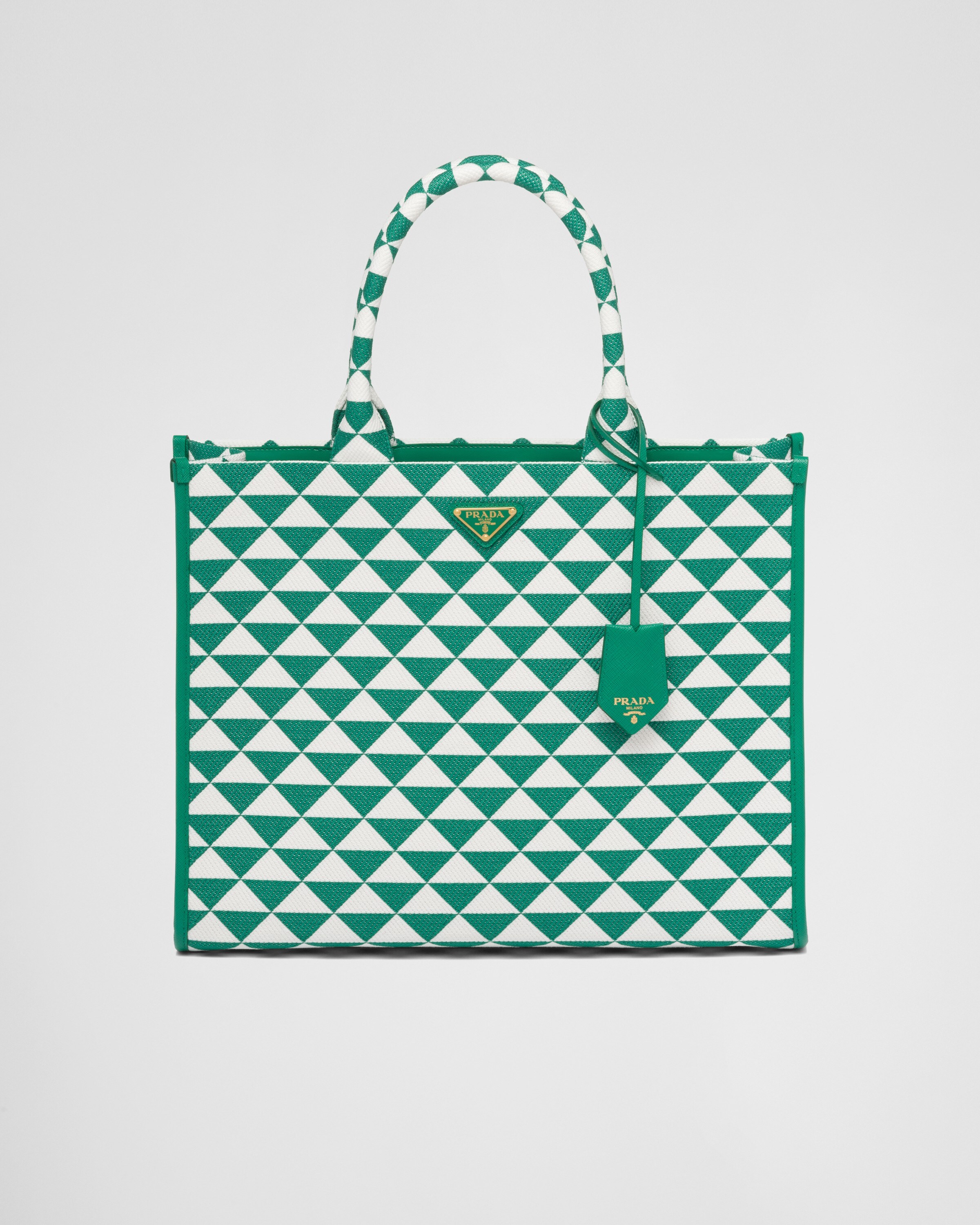 Mango/white Large Prada Symbole Embroidered Fabric Handbag | PRADA