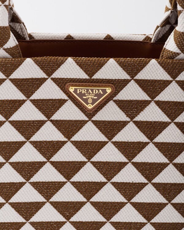 Tobacco/chalk White Large Prada Symbole Embroidered Fabric Handbag | PRADA