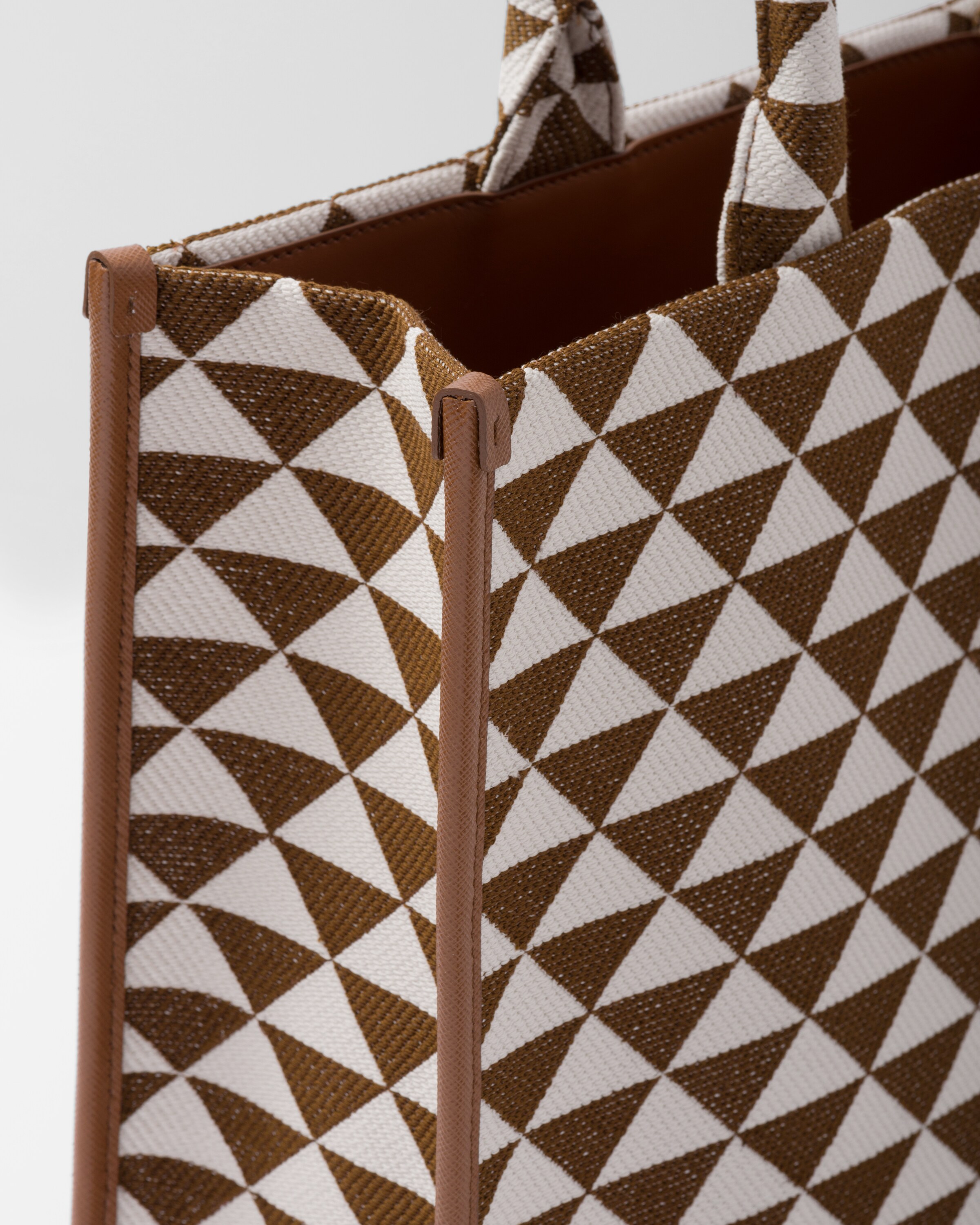 Tobacco/chalk White Large Prada Symbole Embroidered Fabric Handbag | PRADA