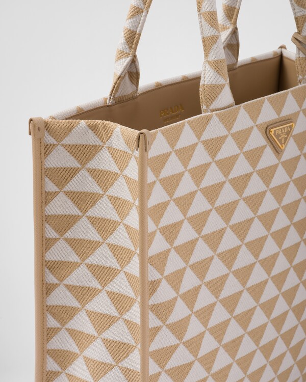 Beige/chalk White Large Prada Symbole Embroidered Fabric Handbag | PRADA