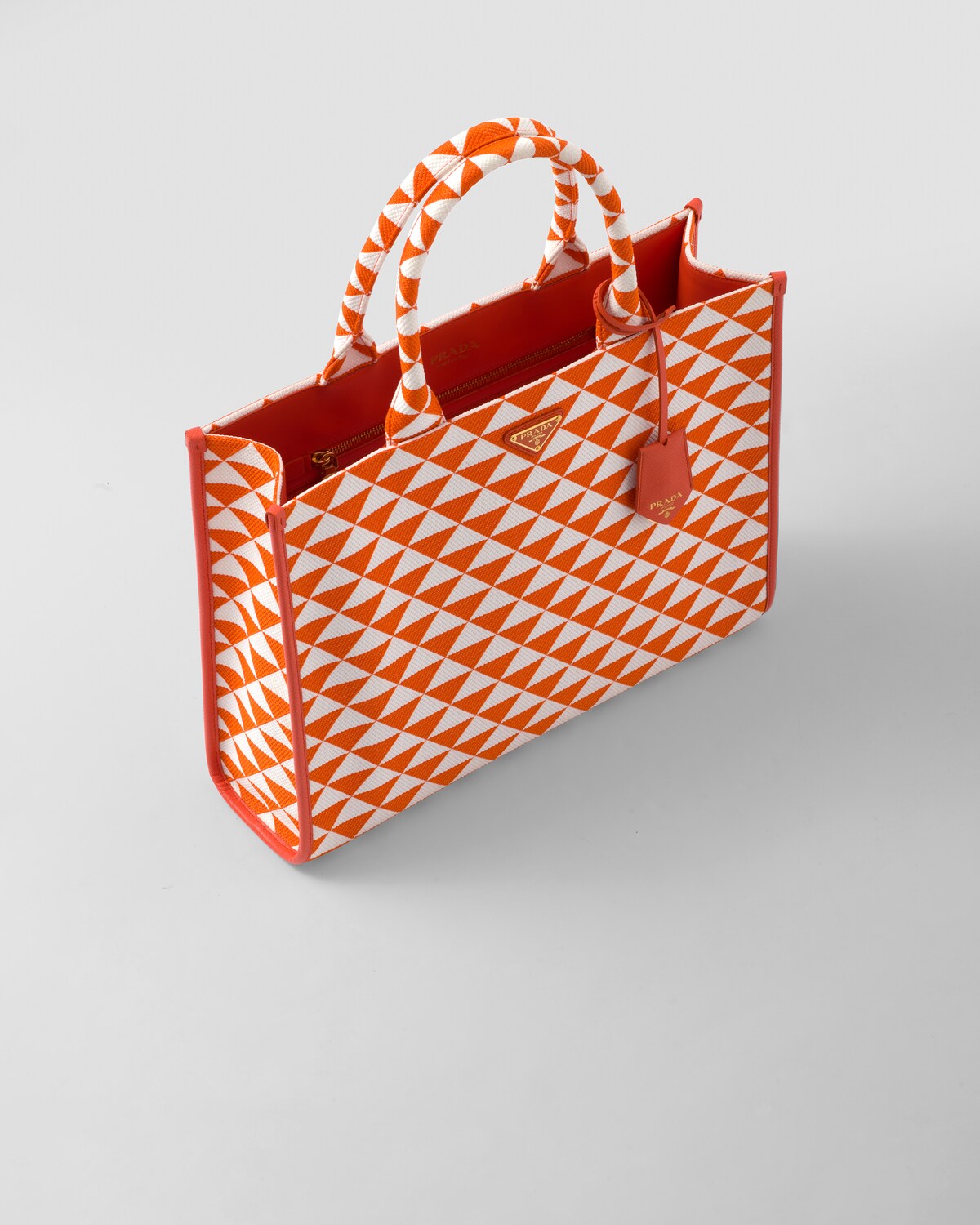 Orange/white Large Prada Symbole Embroidered Fabric Handbag | PRADA