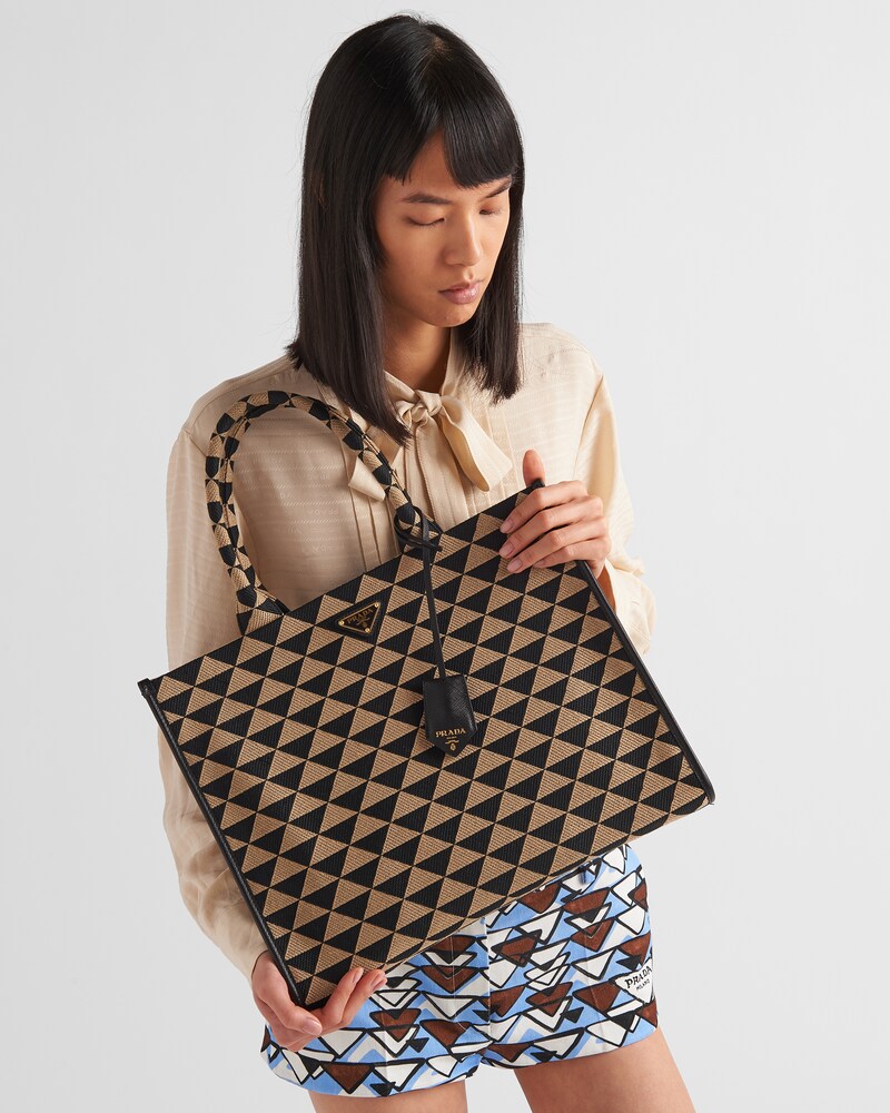 Bolso Prada Symbole Grande De Tela Bordada Negro/beige | PRADA