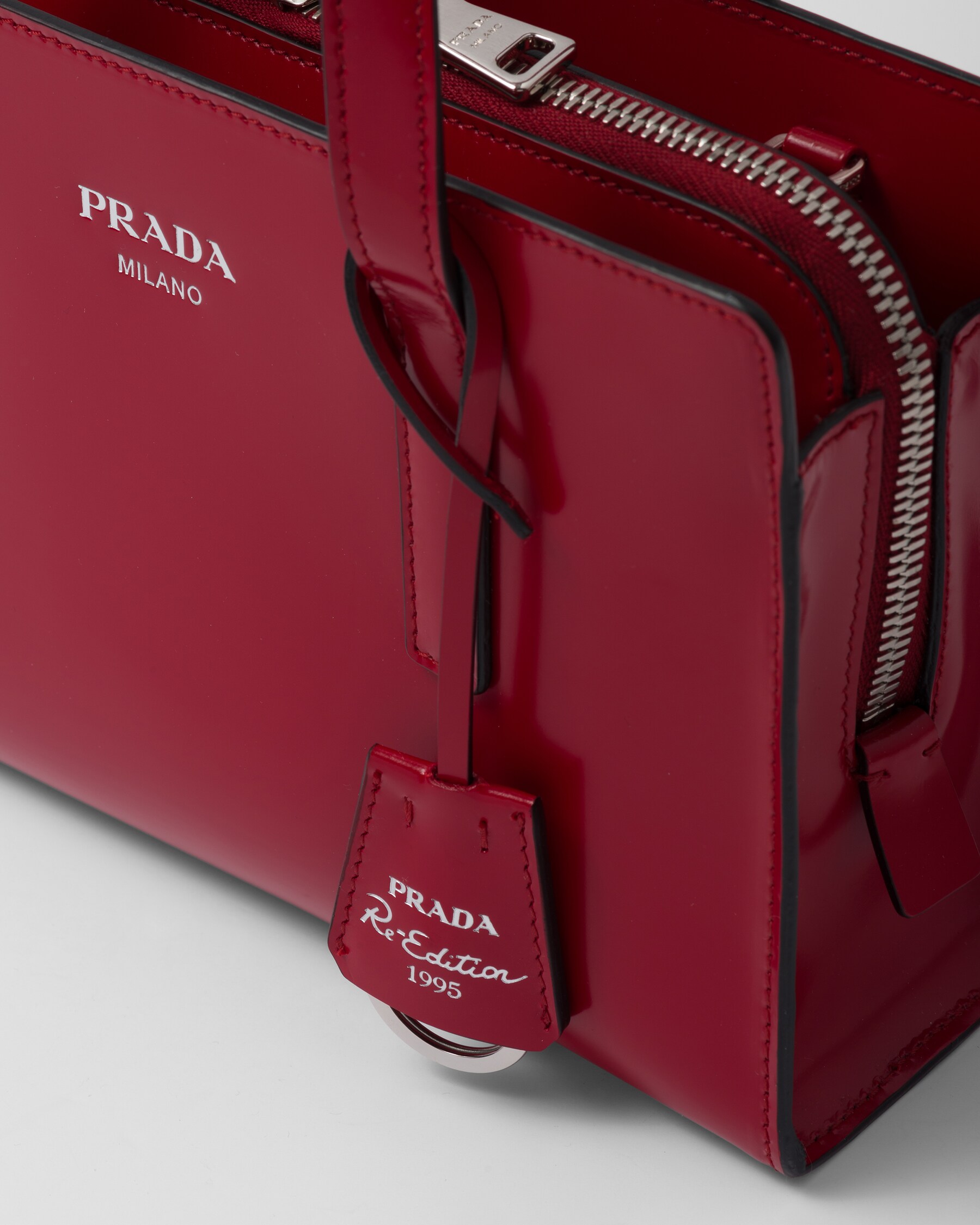 Scarlet Prada Re-edition 1995 Brushed-leather Mini Handbag | PRADA