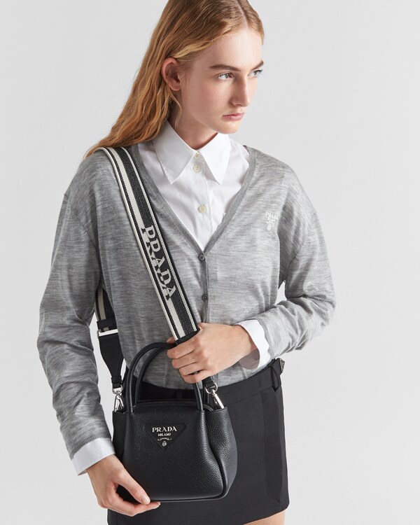 Black Leather Mini Handbag With Zipper Closure | PRADA