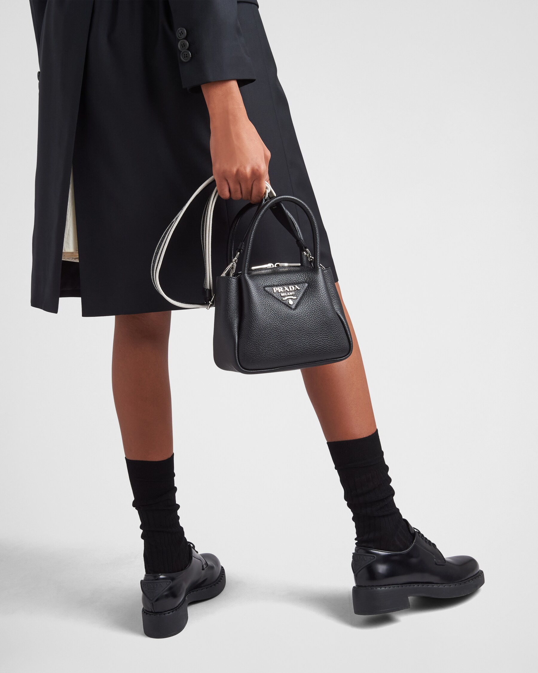 Black Leather Mini Handbag With Zipper Closure | PRADA