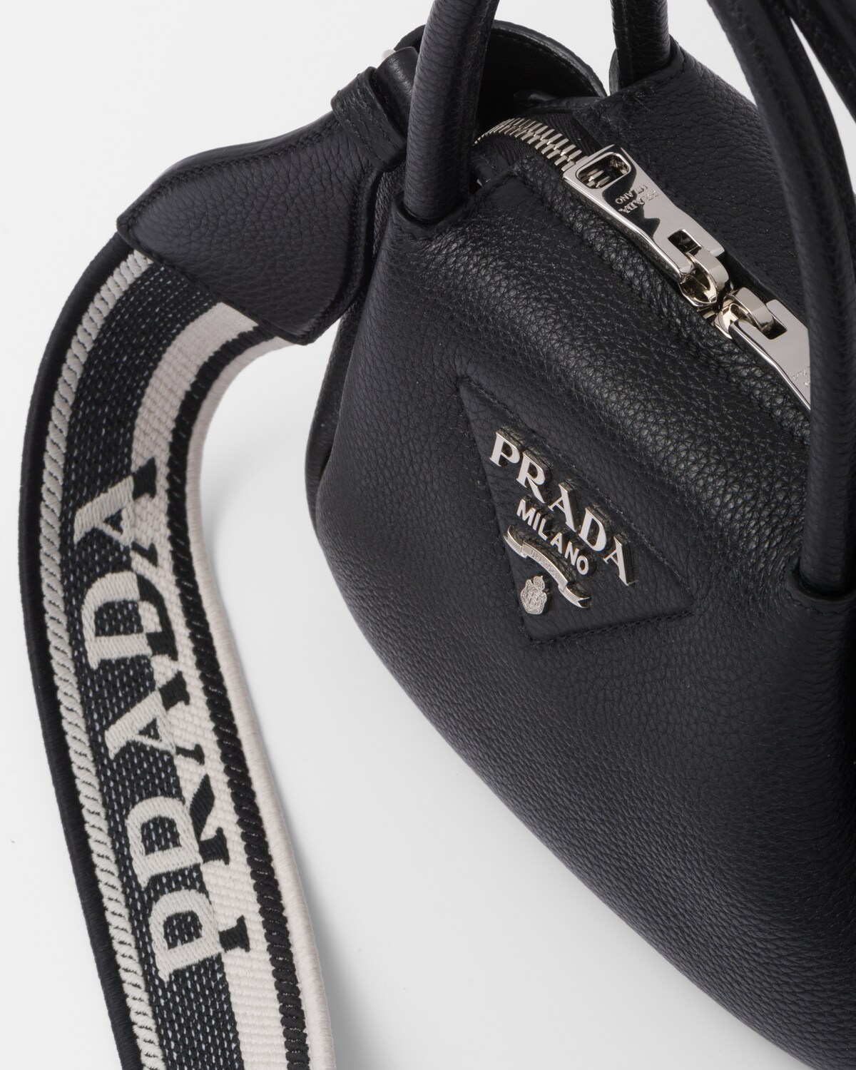 Black Leather Mini Handbag With Zipper Closure | PRADA