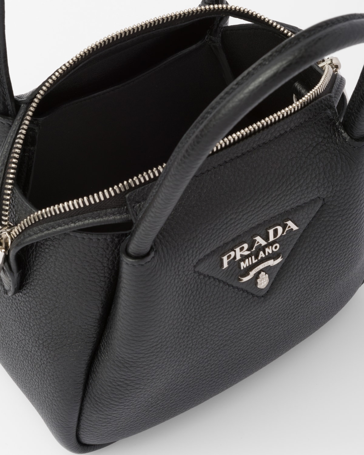 Black Leather Mini Handbag With Zipper Closure | PRADA