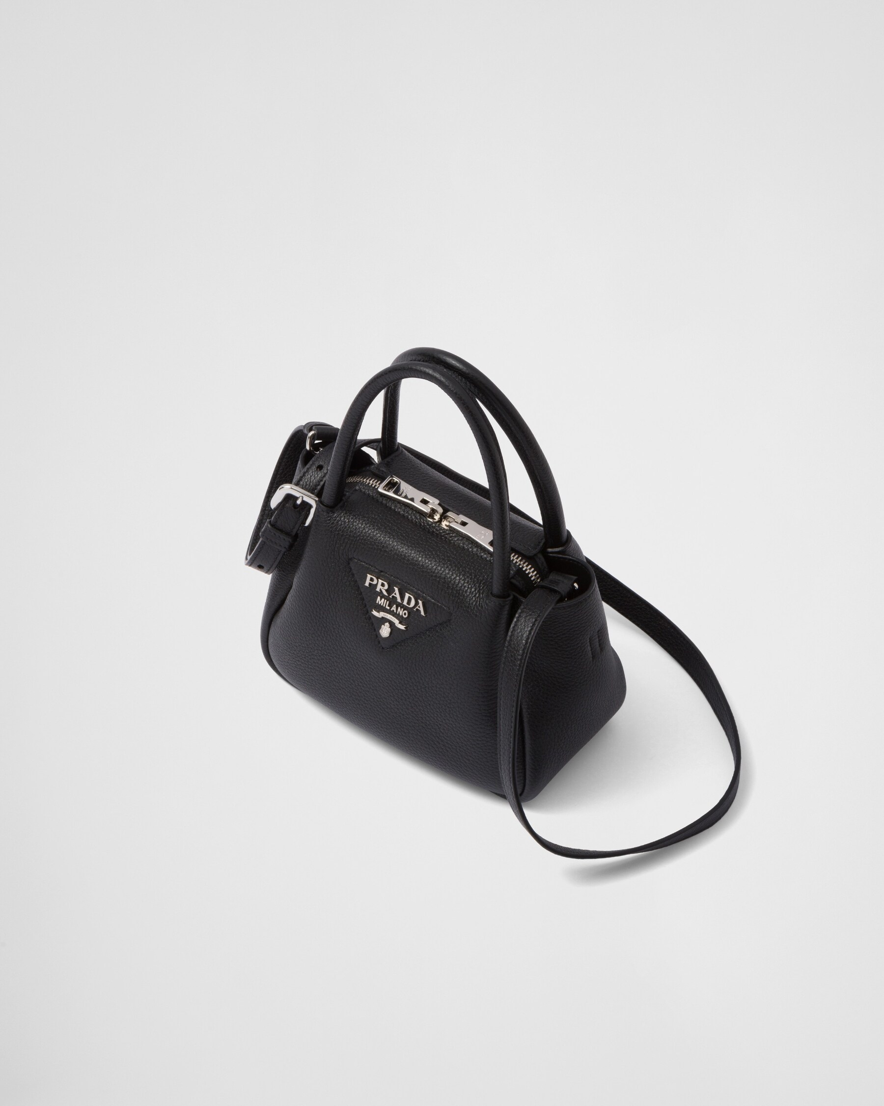 Black Leather Mini Handbag With Zipper Closure | PRADA