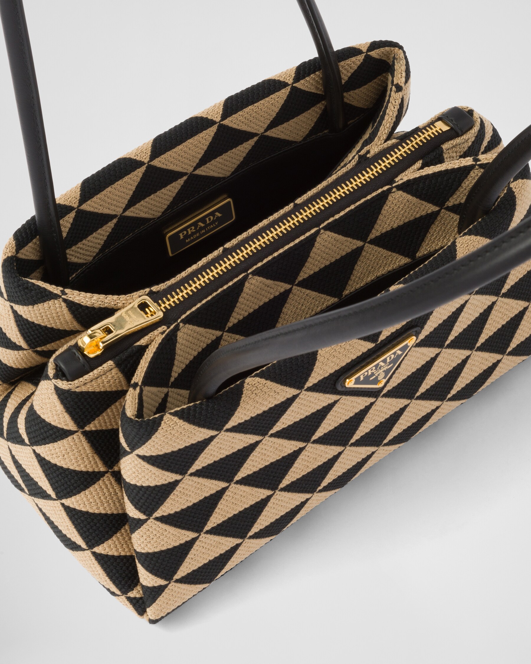 Black/beige Small Embroidered Fabric Prada Symbole Bag | PRADA
