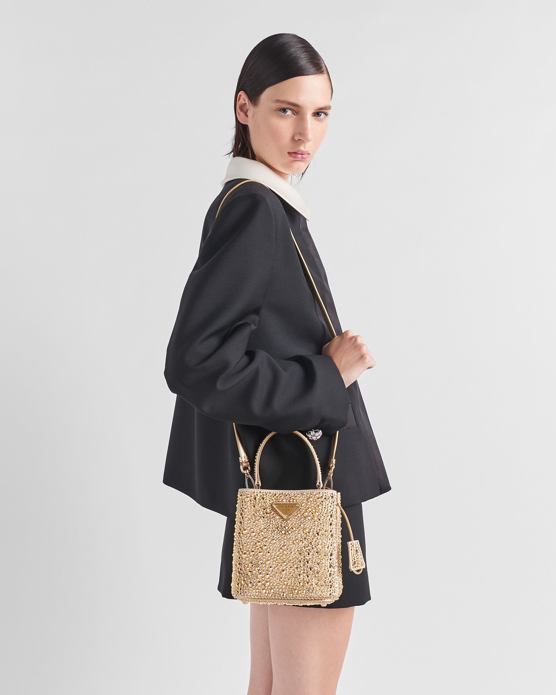 Platinum Prada Panier Satin Bag With Crystals | PRADA
