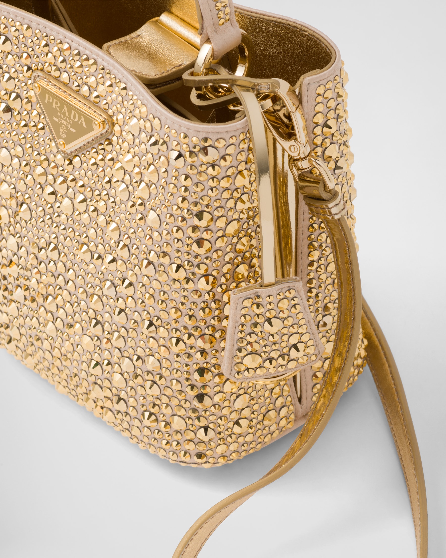 Platinum Prada Panier Satin Bag With Crystals | PRADA