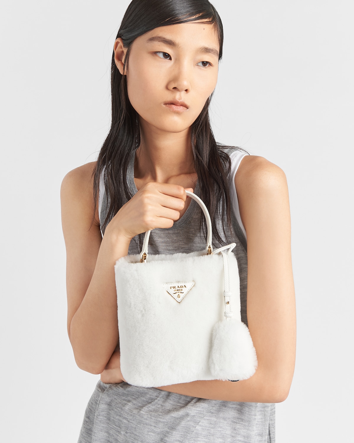 White Prada Panier Shearling Mini-bag | PRADA