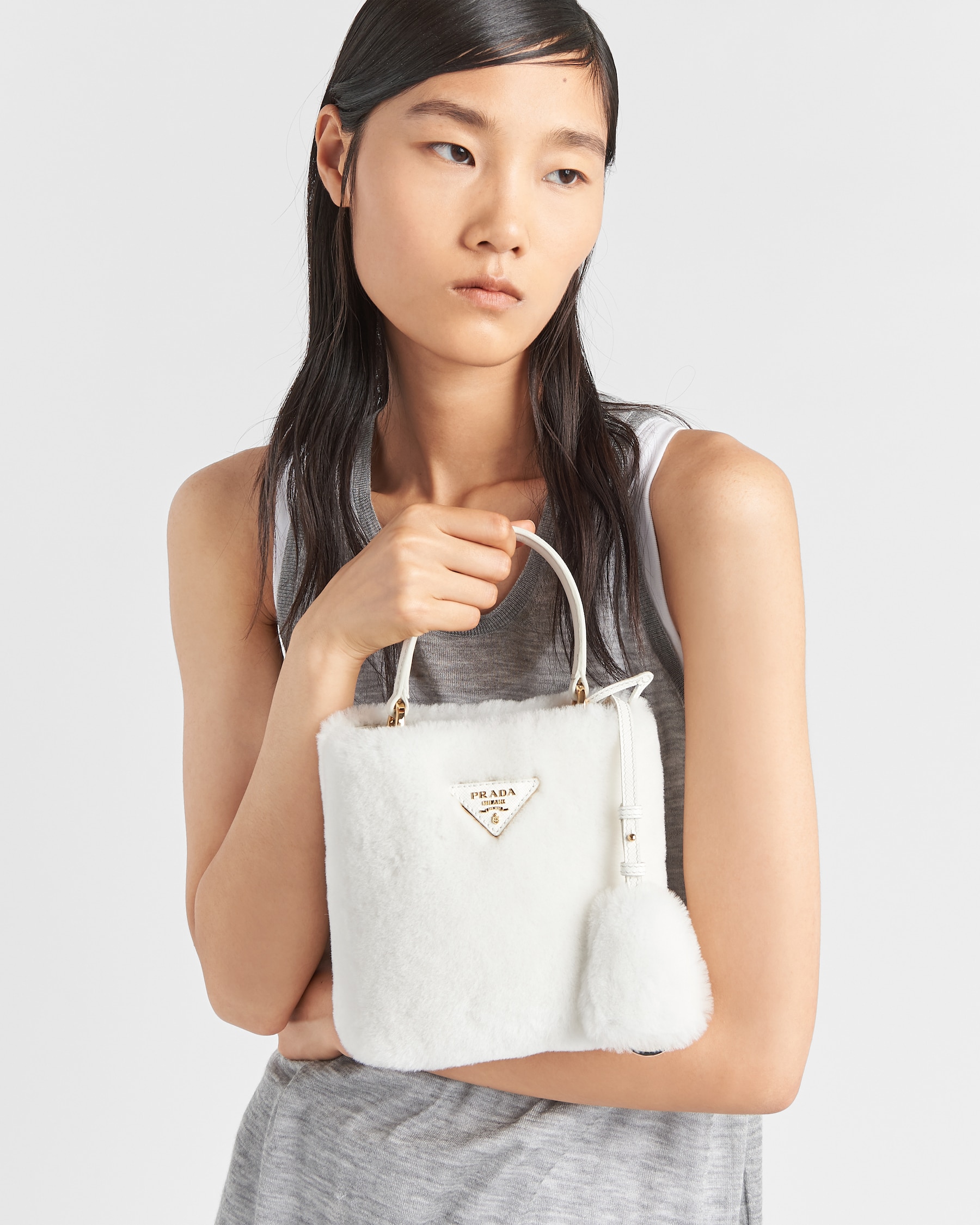 White Prada Panier Shearling Mini-bag | PRADA