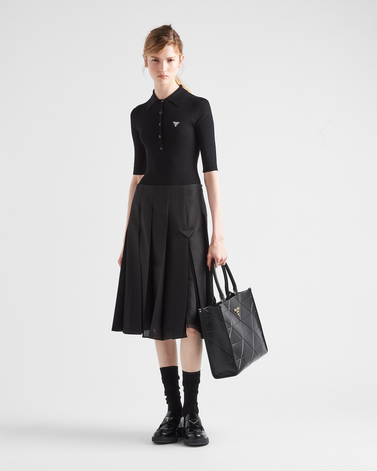 Black Large Leather Prada Symbole Bag With Topstitching | PRADA