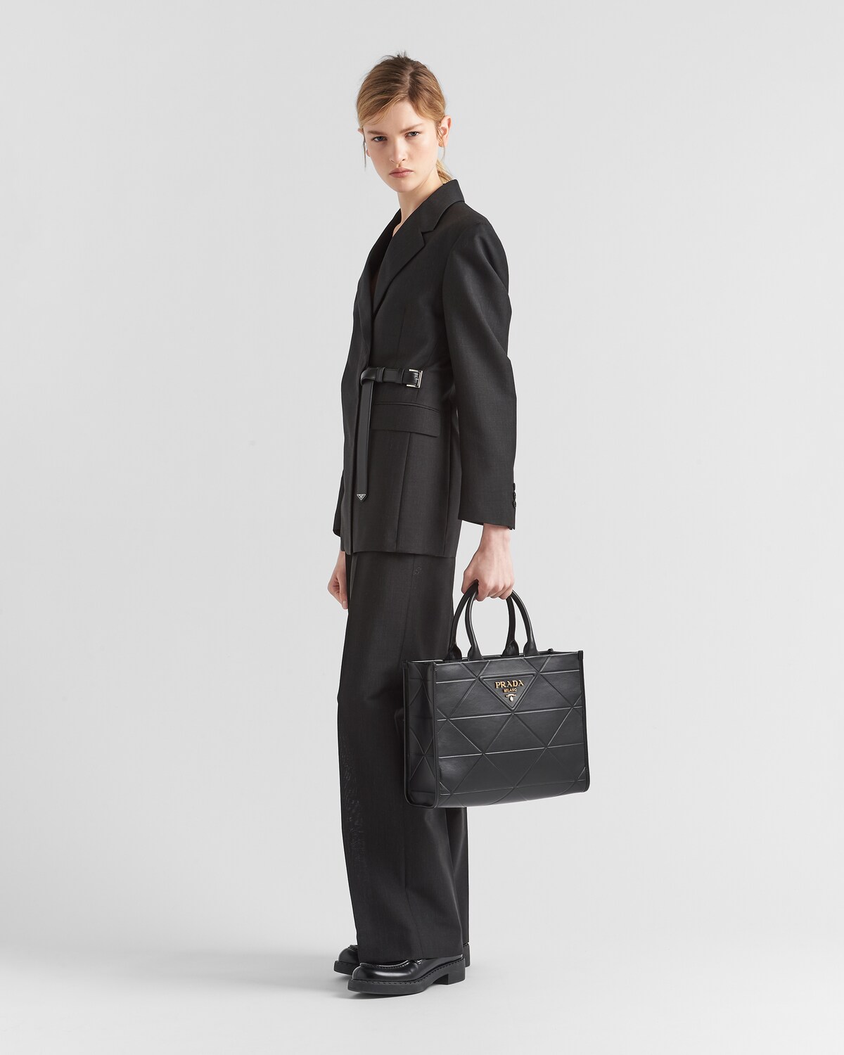 Black Medium Leather Prada Symbole Bag With Topstitching | PRADA