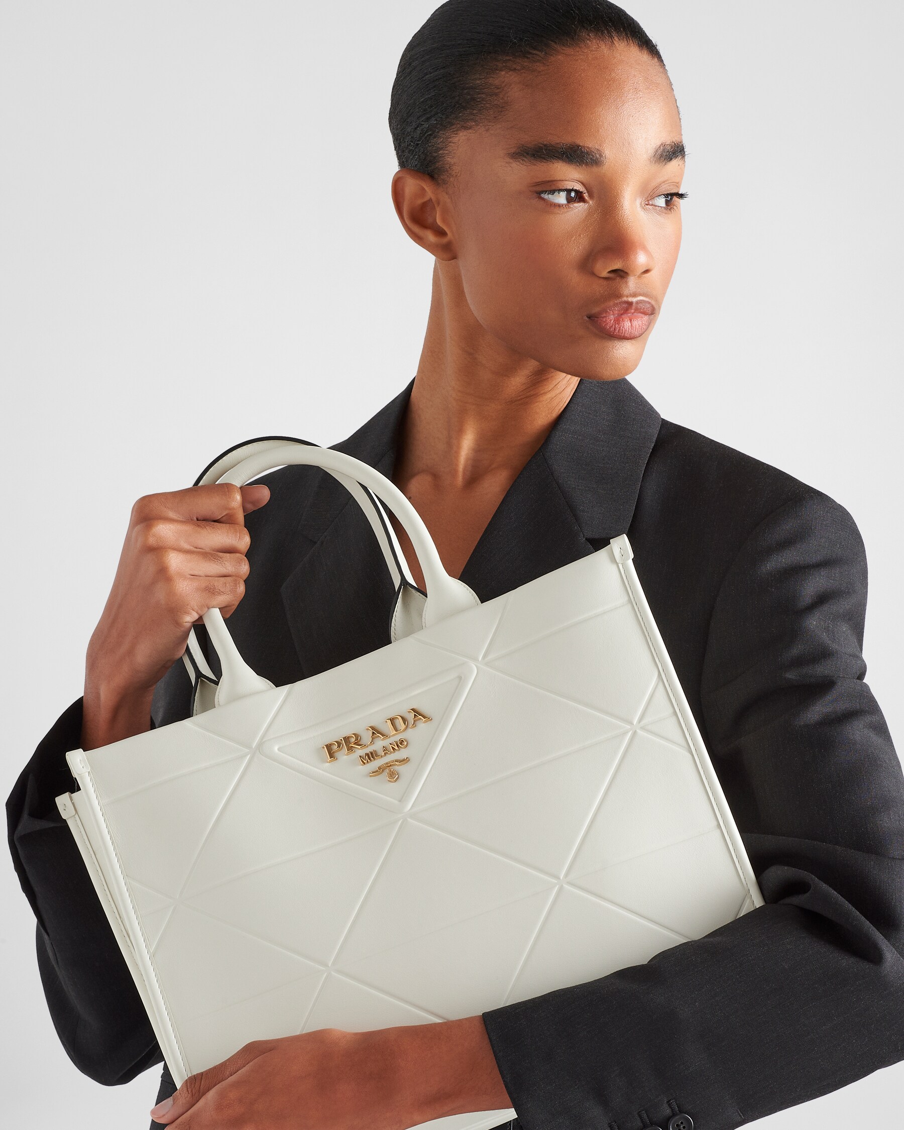 White Medium Leather Prada Symbole Bag With Topstitching | PRADA