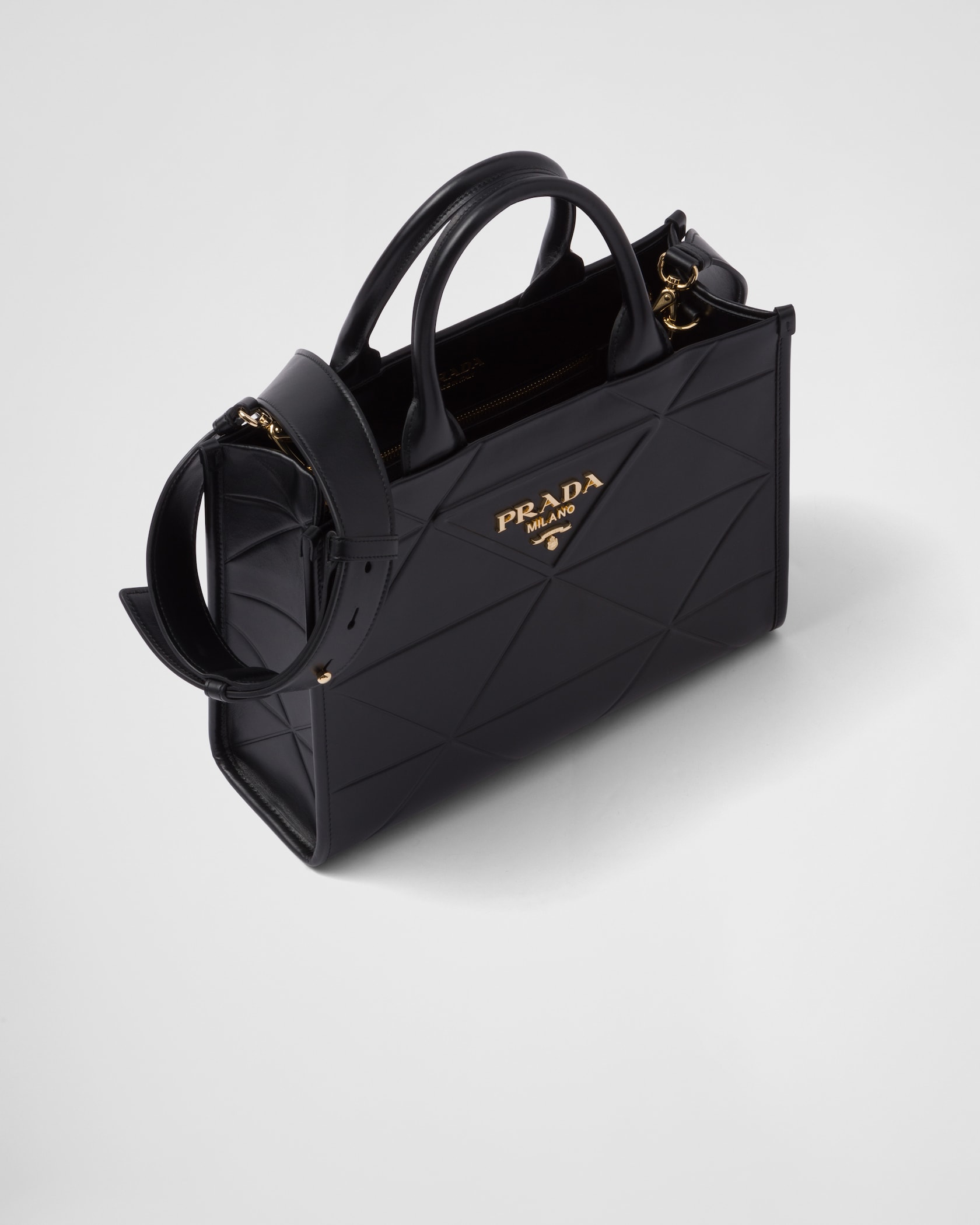 Black Small Leather Prada Symbole Bag With Topstitching Prada