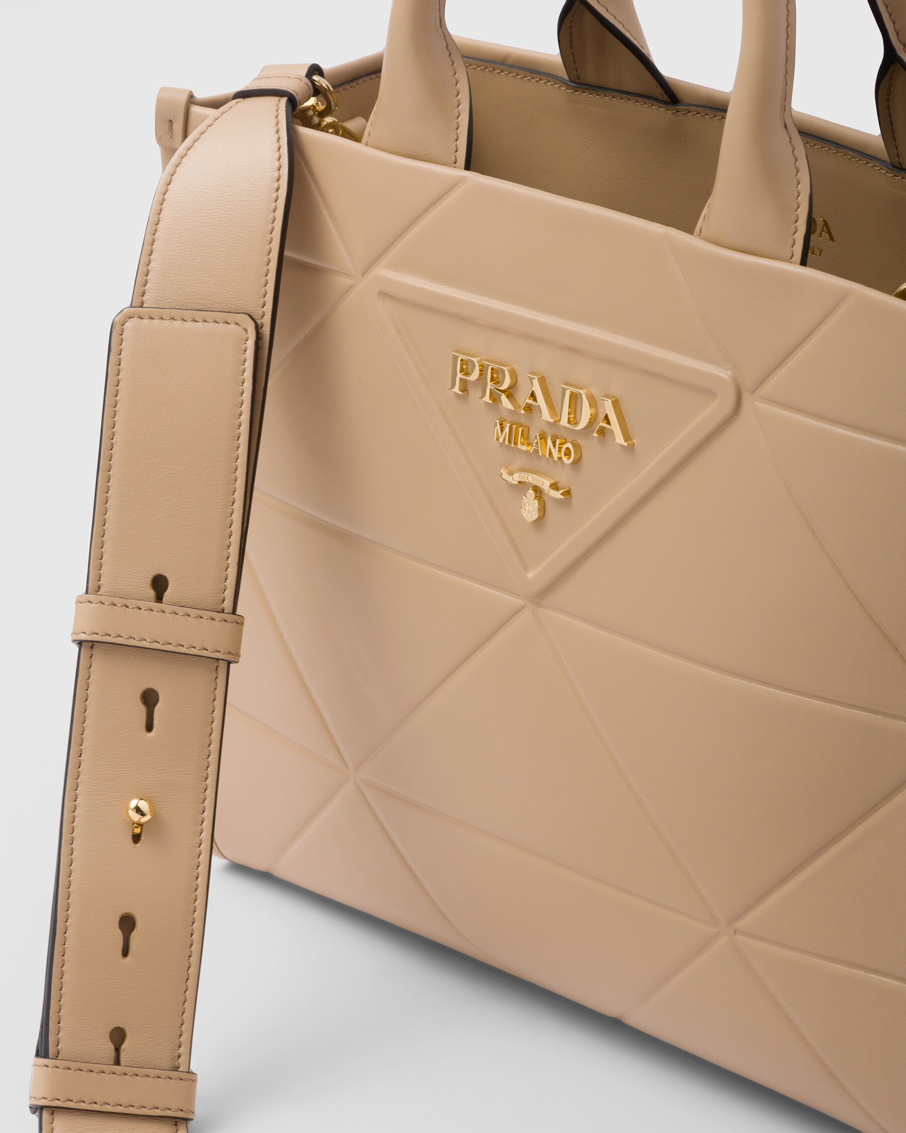 Sand Beige Small Leather Prada Symbole Bag With Topstitching | PRADA