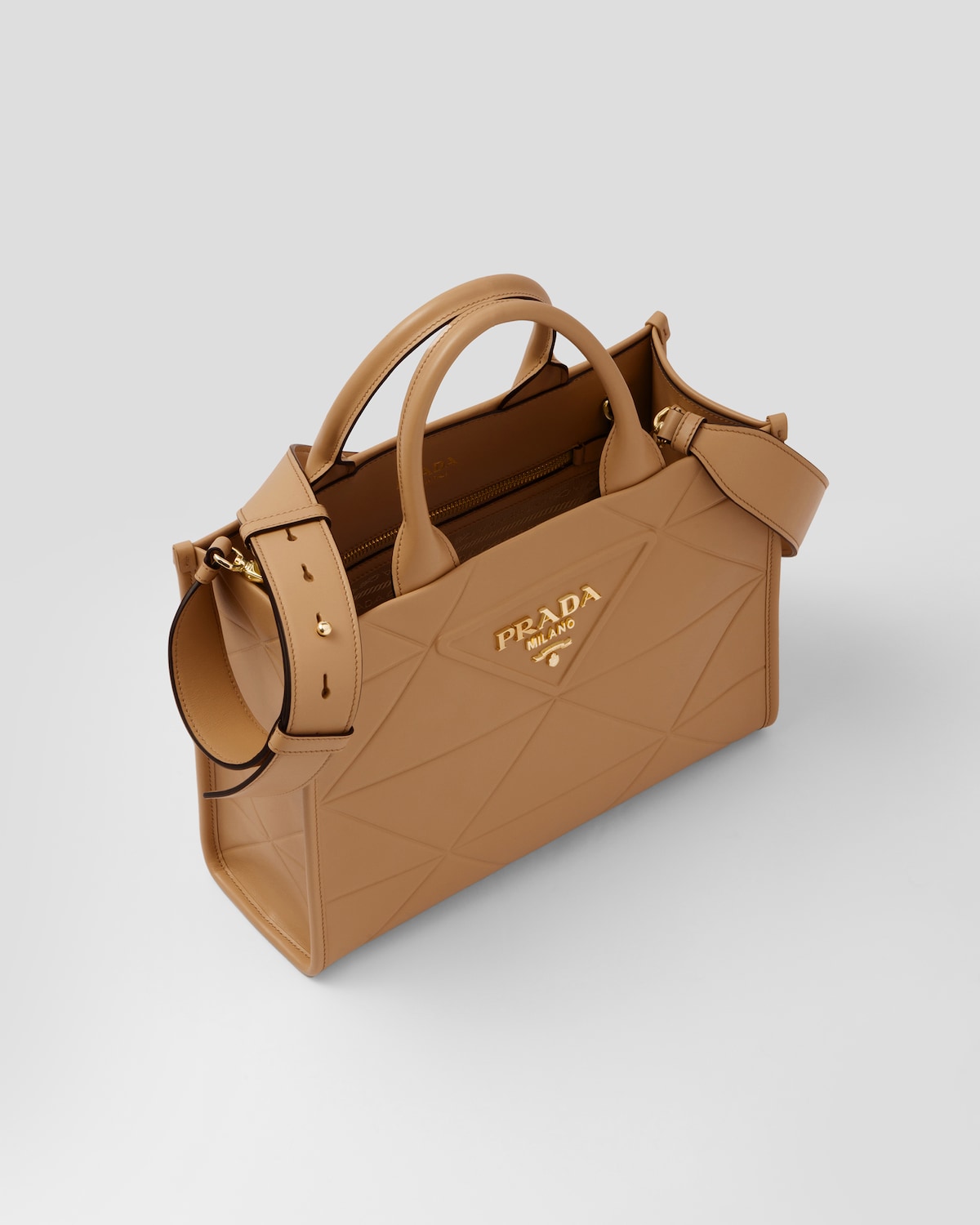 Borsa Prada Symbole Small In Pelle Con Impunture Caramello | PRADA
