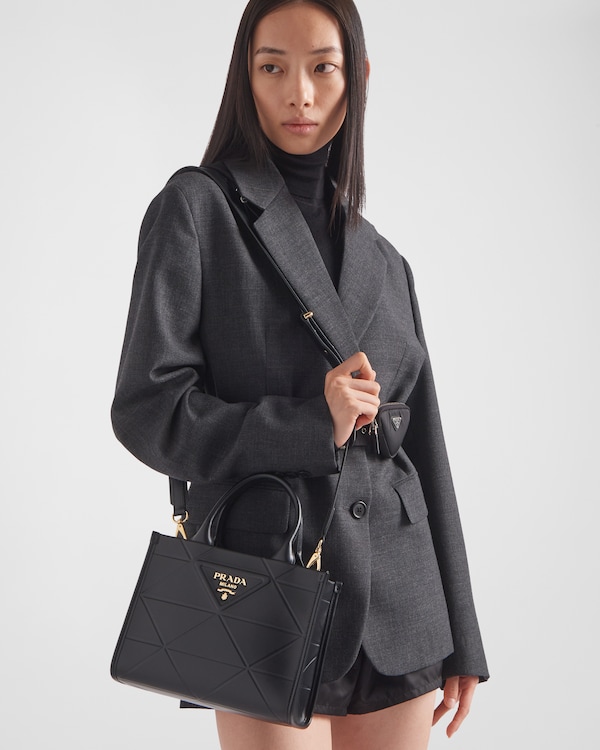 Black Mini Prada Symbole Leather Bag With Stitching | PRADA