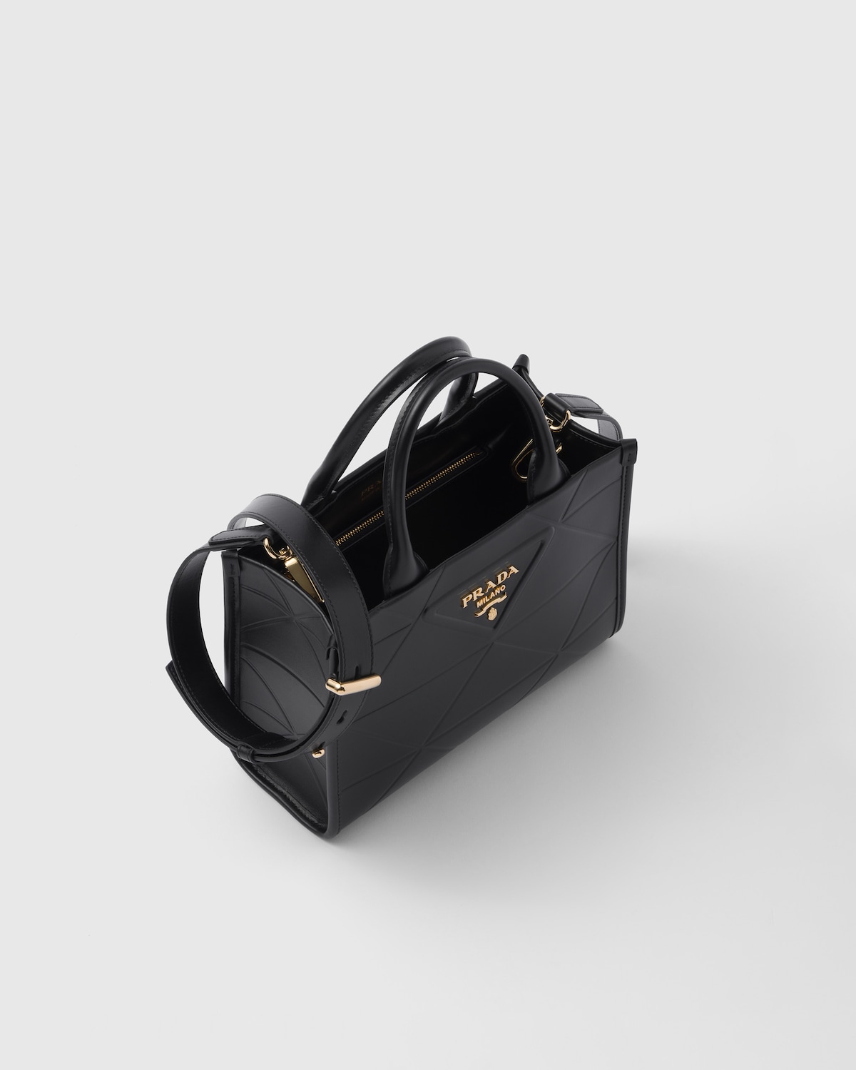 Black Mini Prada Symbole Leather Bag With Stitching | PRADA