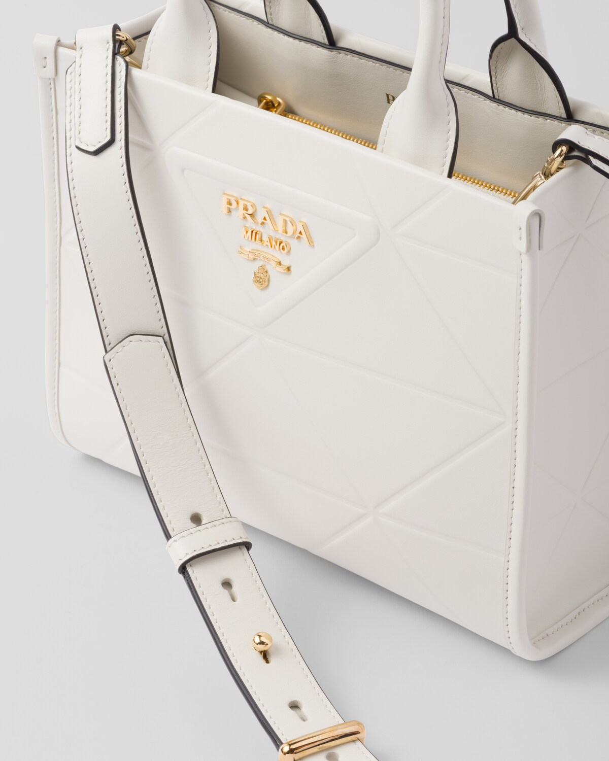 White Mini Prada Symbole Leather Bag With Stitching | PRADA