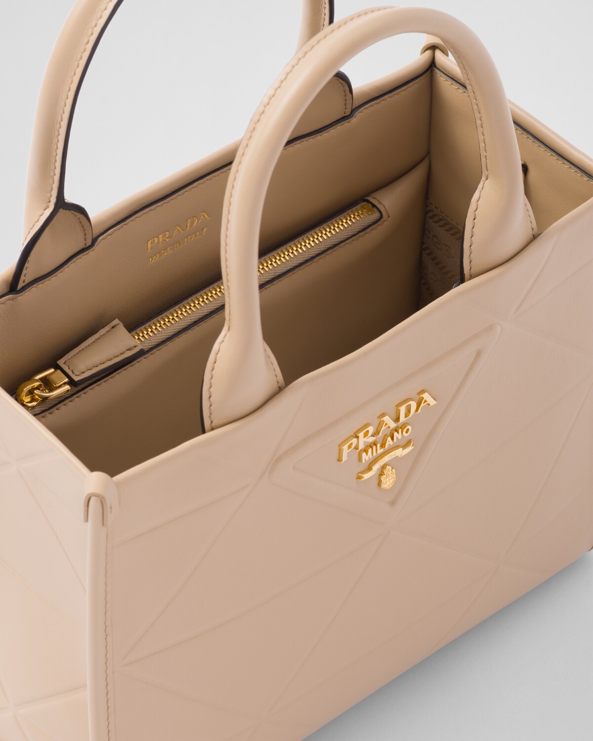 Sand Beige Mini Prada Symbole Leather Bag With Stitching | PRADA