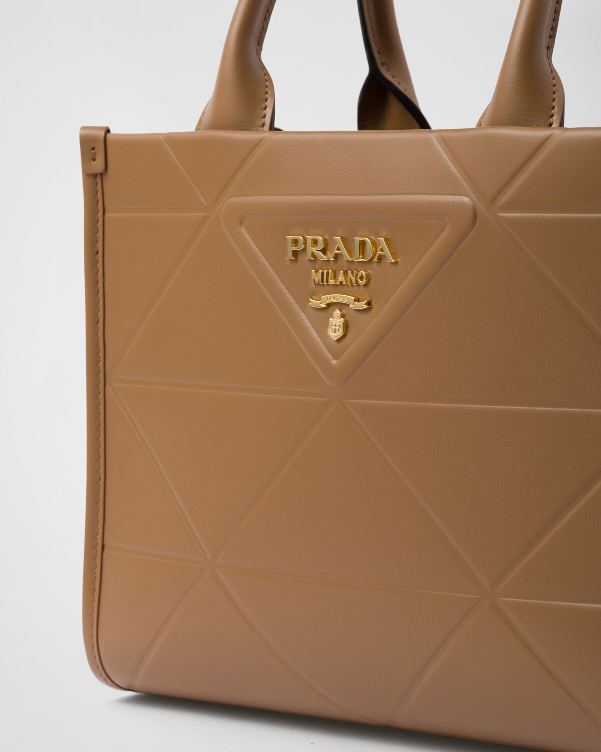 Caramel Mini Prada Symbole Leather Bag With Stitching | PRADA