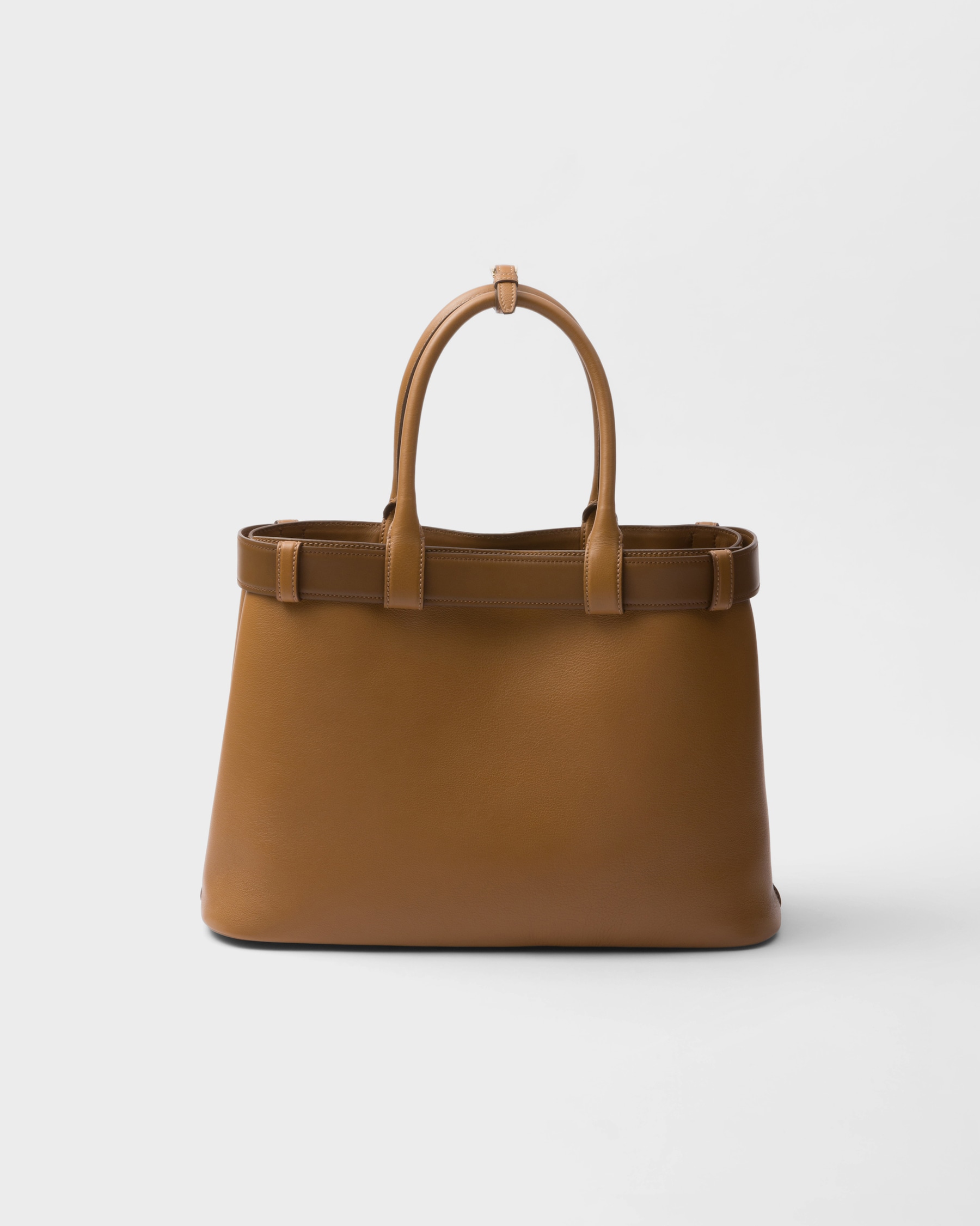 Caramel Prada Buckle Large Leather Handbag With Belt | PRADA