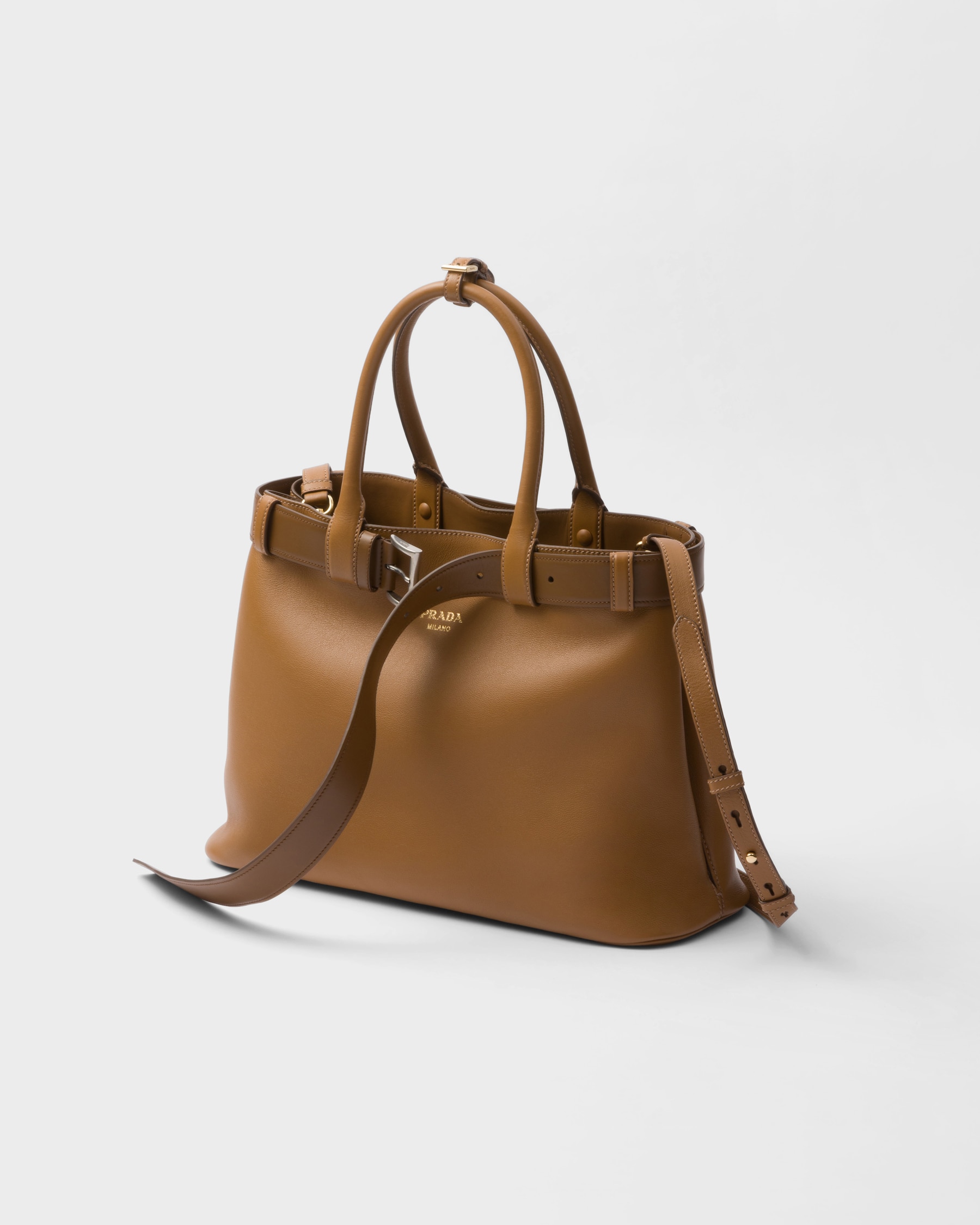 Caramel Prada Buckle Large Leather Handbag With Belt | PRADA - United ...