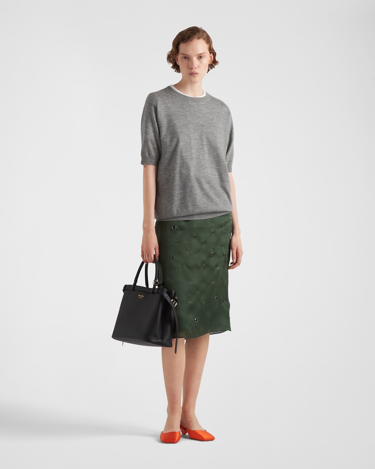 Black Prada Buckle Medium Leather Handbag With Double Belt | PRADA