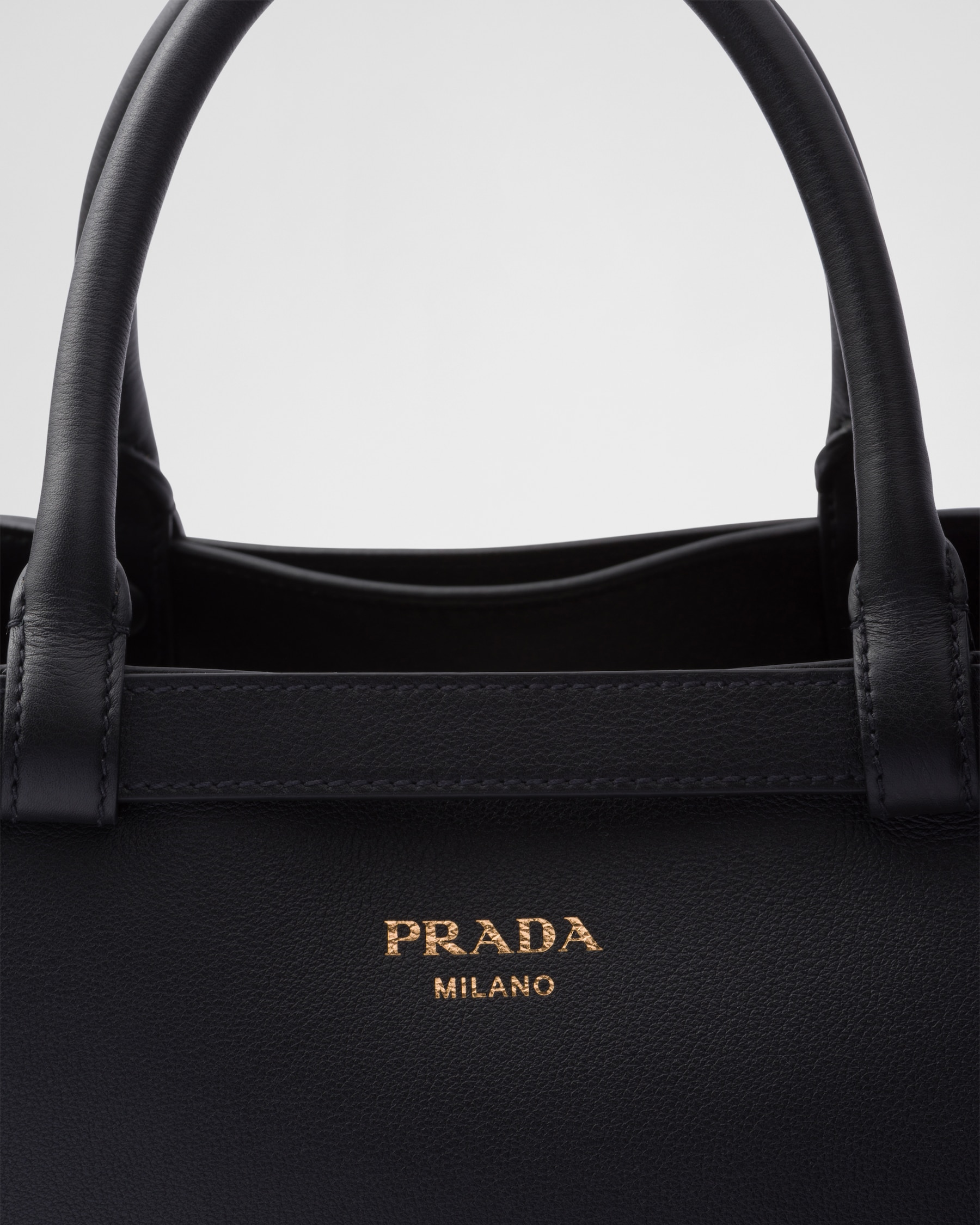 Black Prada Buckle Medium Leather Handbag With Double Belt | PRADA