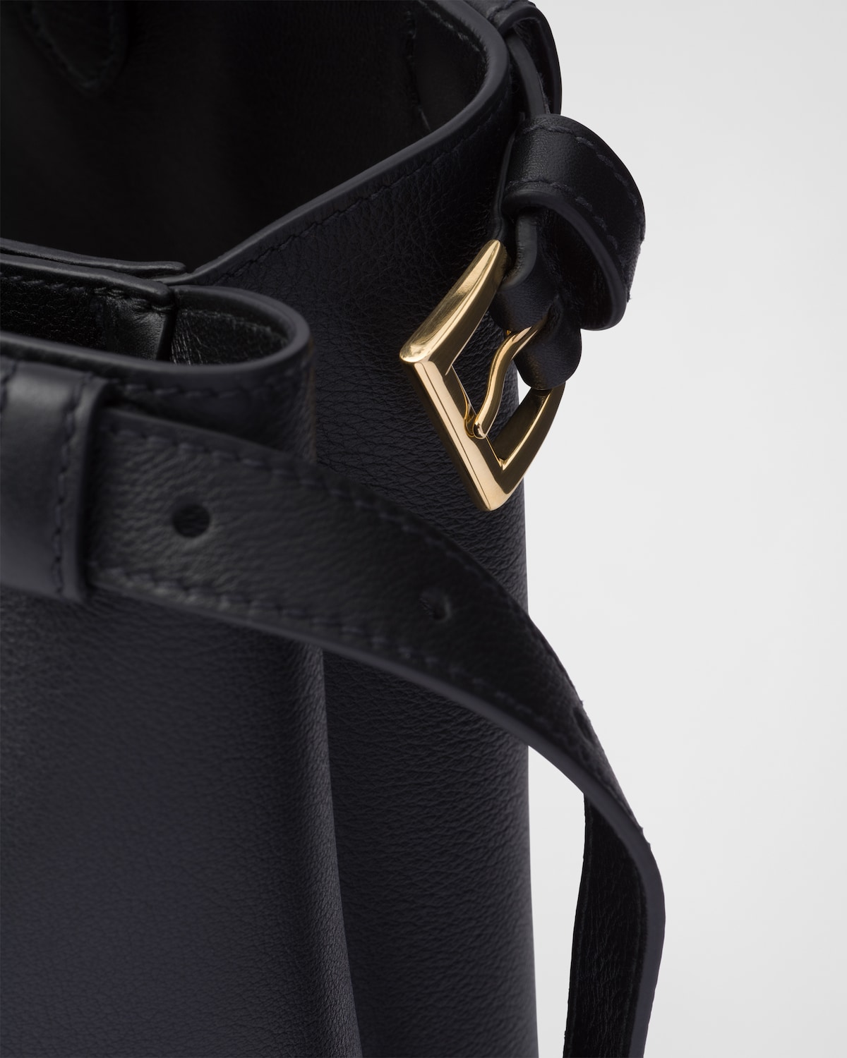 Black Prada Buckle Medium Leather Handbag With Double Belt | PRADA