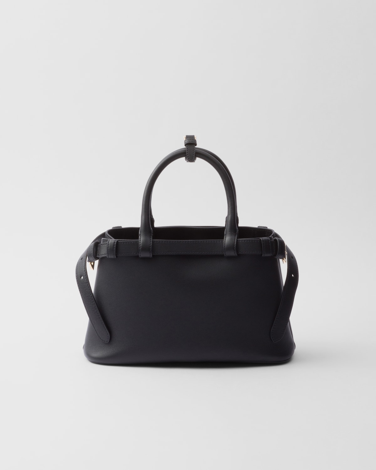 Black Prada Buckle Small Leather Handbag With Double Belt | PRADA