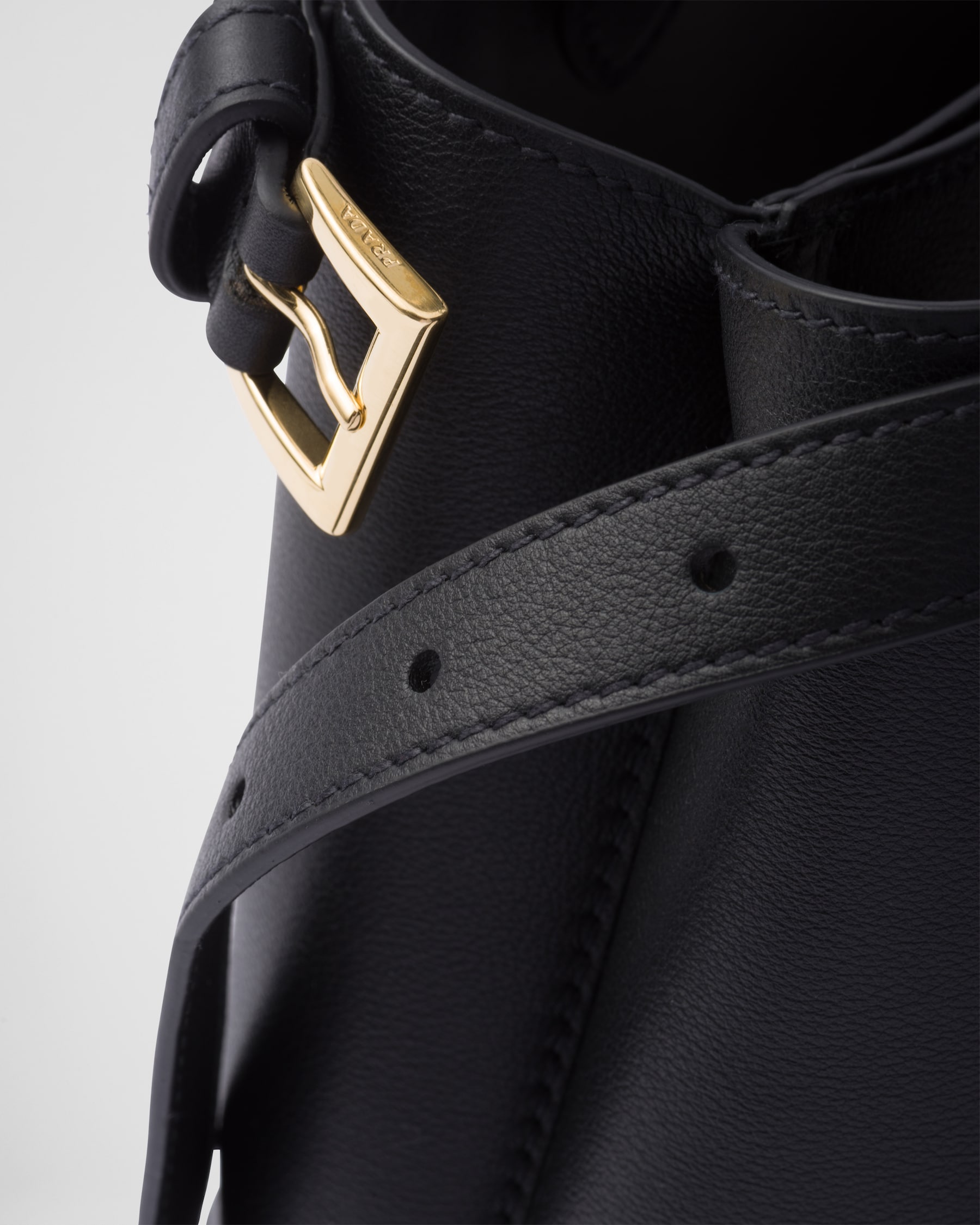 Black Prada Buckle Small Leather Handbag With Double Belt | PRADA