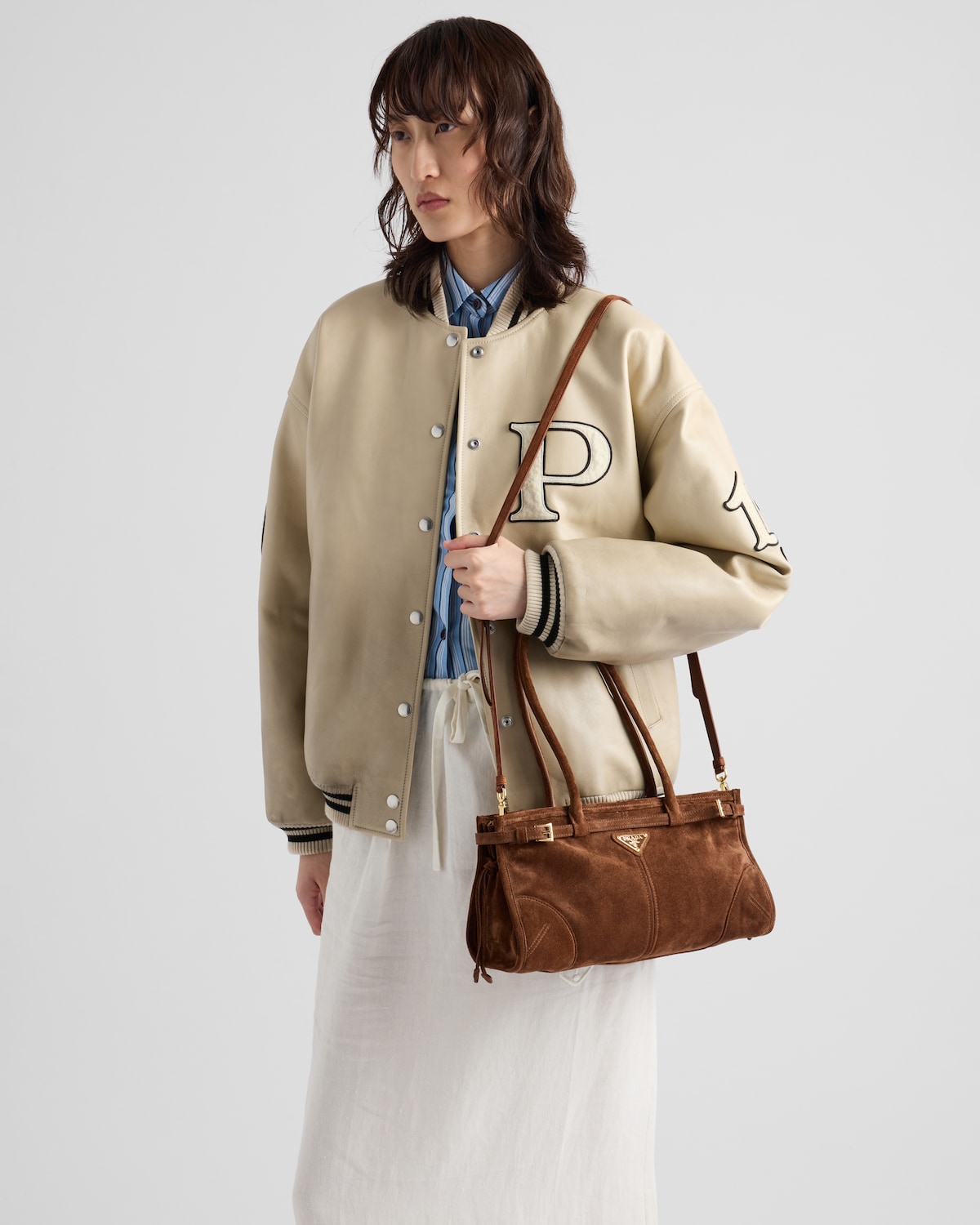 Cocoa Brown Prada Bonnie Medium Suede Handbag | PRADA