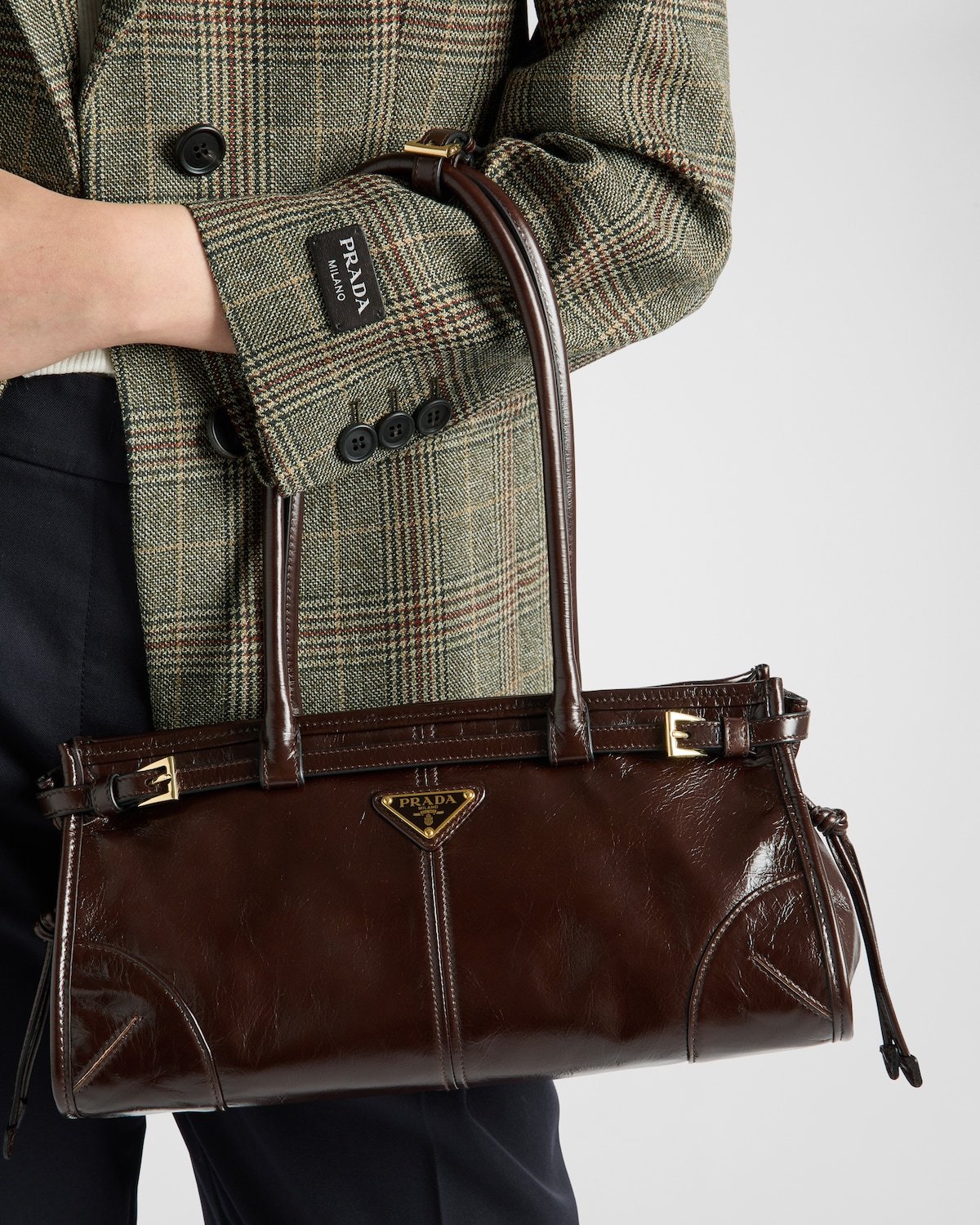 Dark Brown Prada Bonnie Medium Leather Handbag | PRADA