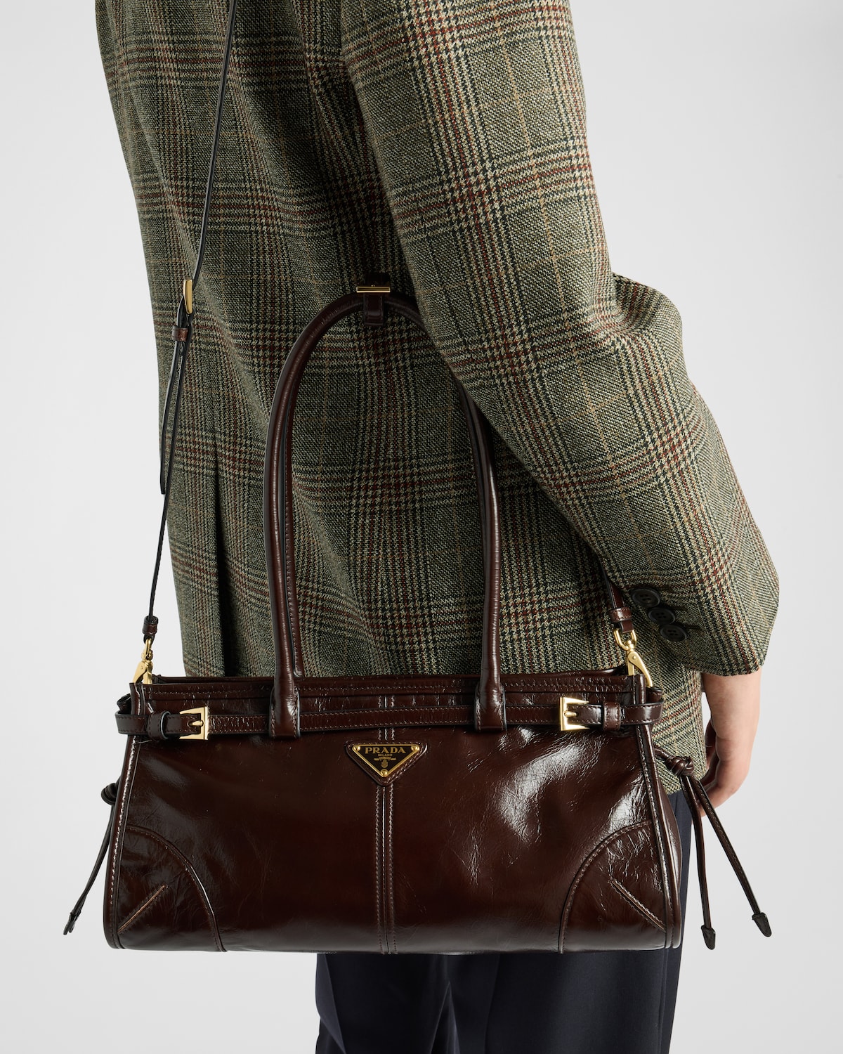 Dark Brown Prada Bonnie Medium Leather Handbag | PRADA