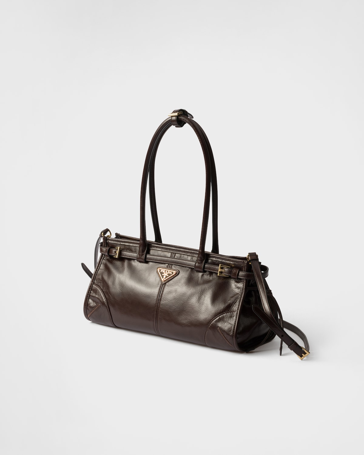 Dark Brown Prada Bonnie Medium Leather Handbag | PRADA