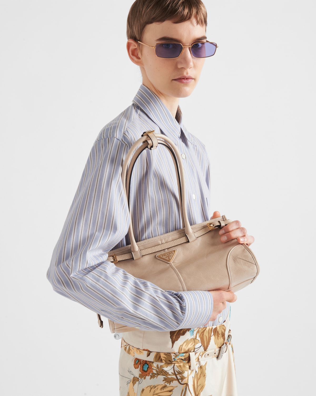 Travertine Prada Bonnie Medium Leather Handbag | PRADA