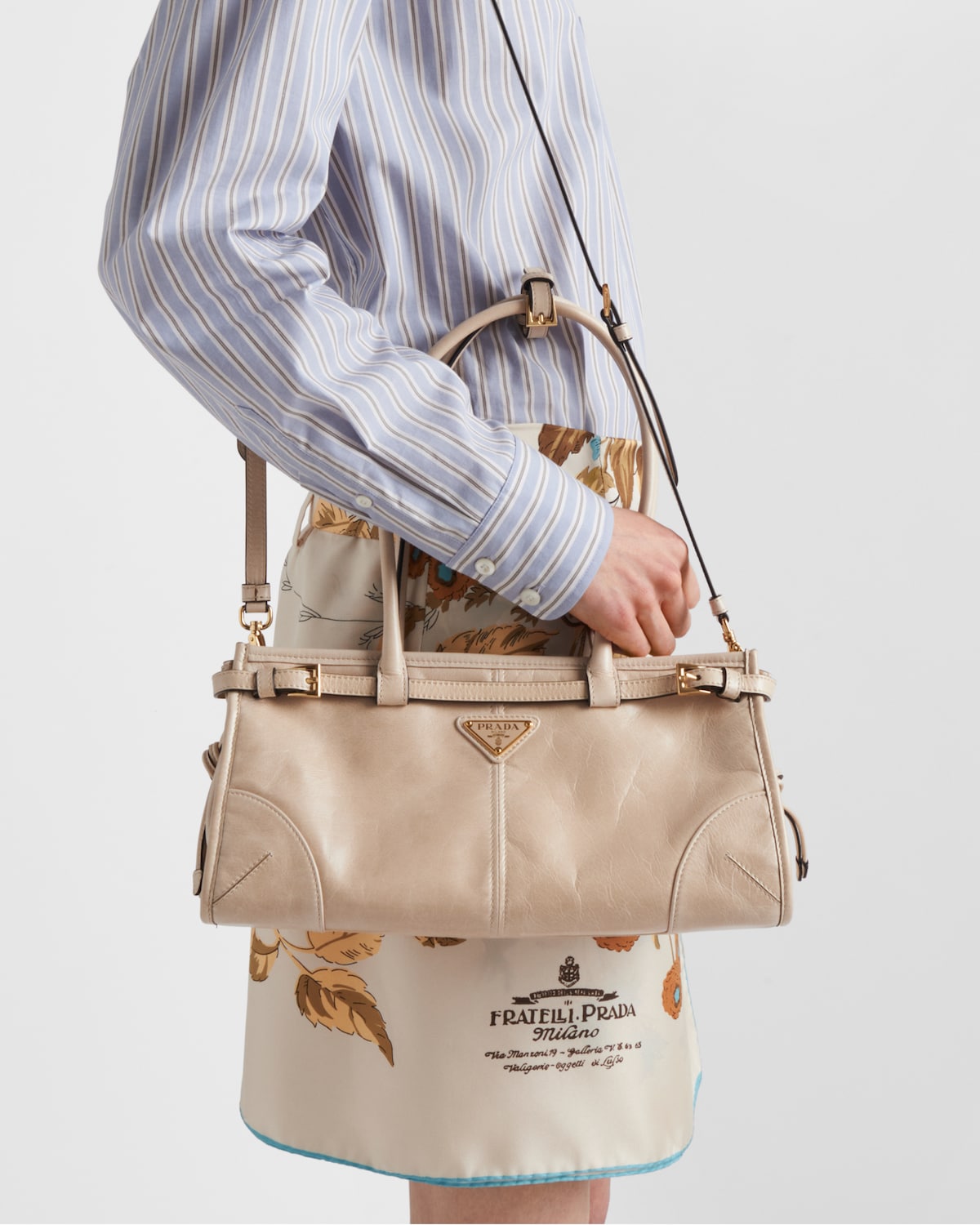 Travertine Prada Bonnie Medium Leather Handbag | PRADA