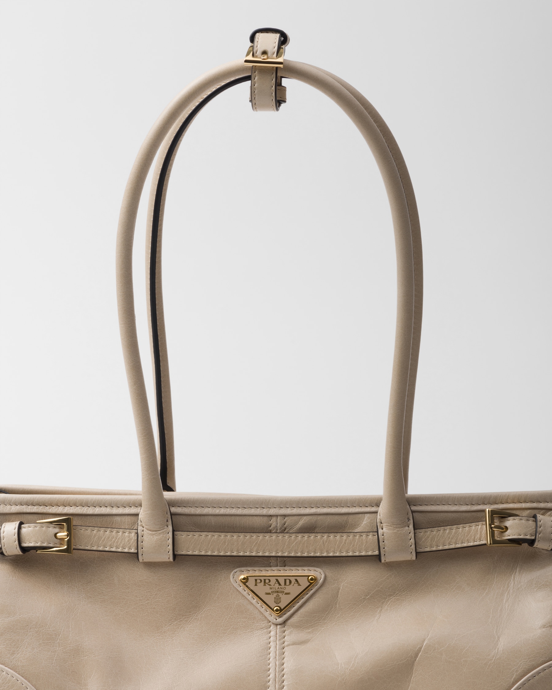Travertine Prada Bonnie Medium Leather Handbag | PRADA