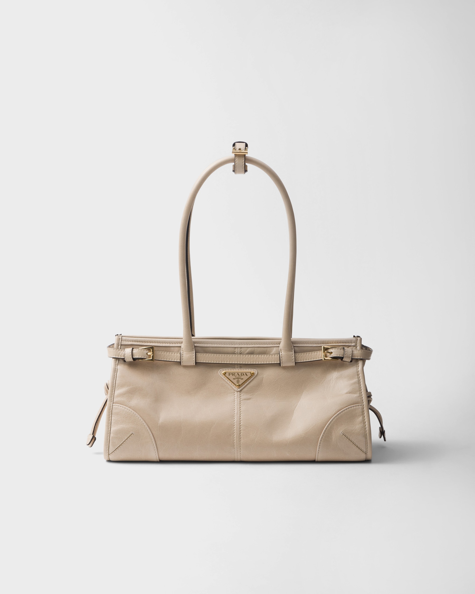 Travertine Prada Bonnie Medium Leather Handbag | PRADA